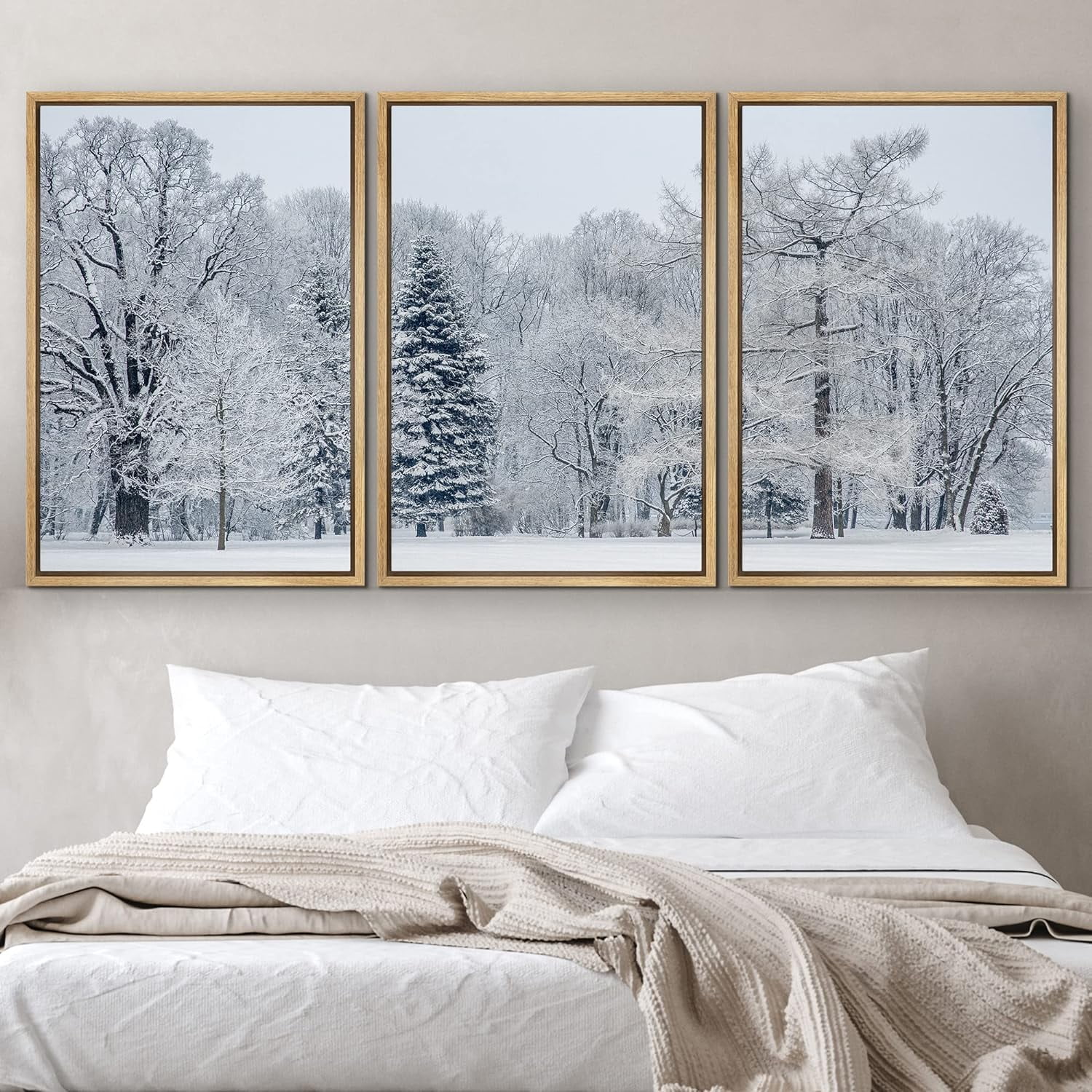 IDEA4WALL Framed Canvas Print Wall Art Set of 3 Snow Covered Winter ...