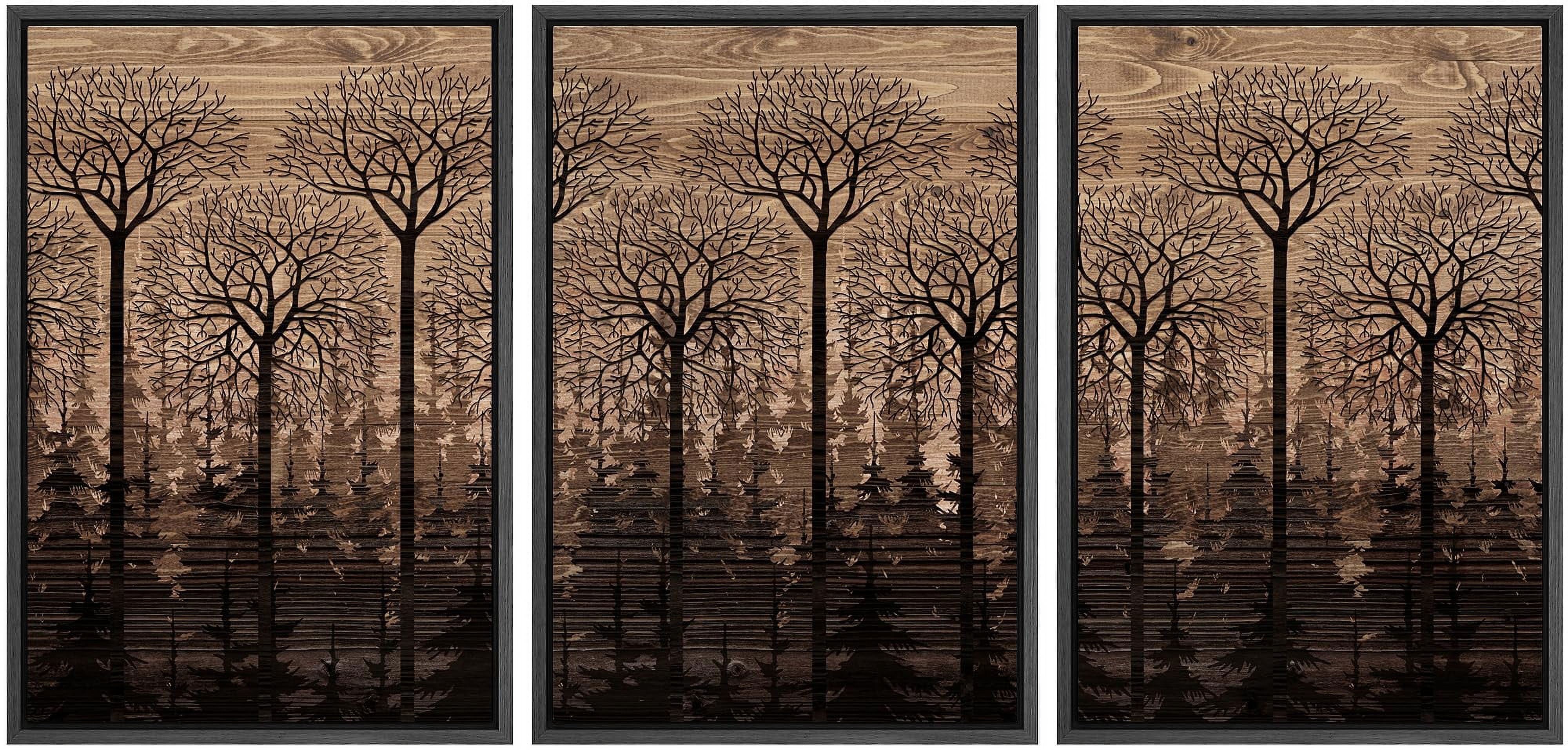 IDEA4WALL Framed Canvas Print Wall Art Set of 3 Tree Array Nature ...