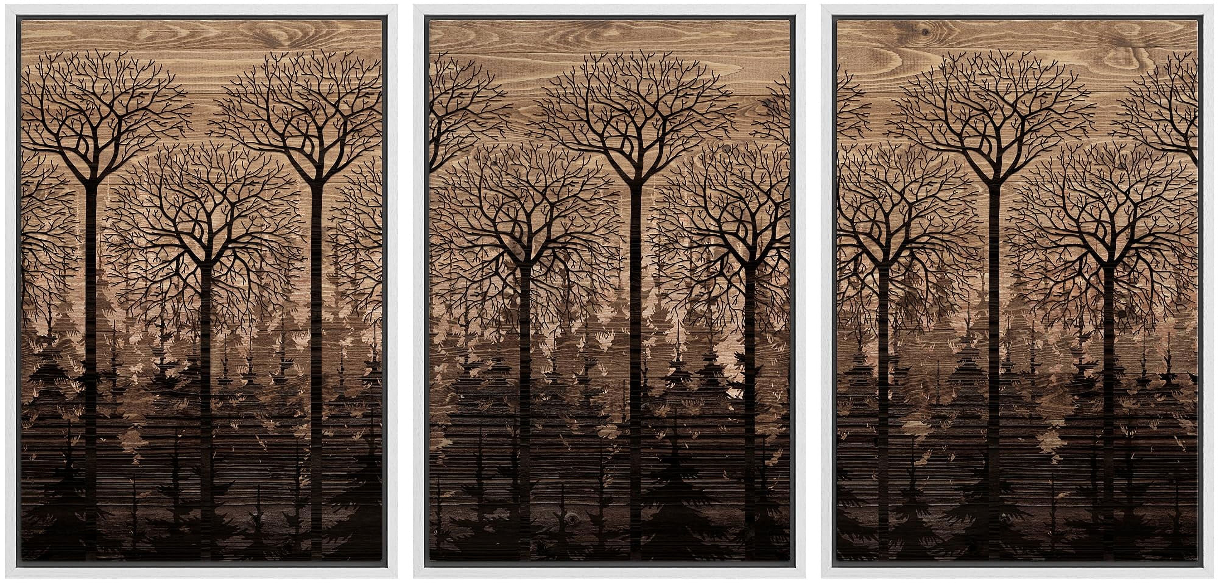 IDEA4WALL Framed Canvas Print Wall Art Set of 3 Tree Array Nature ...