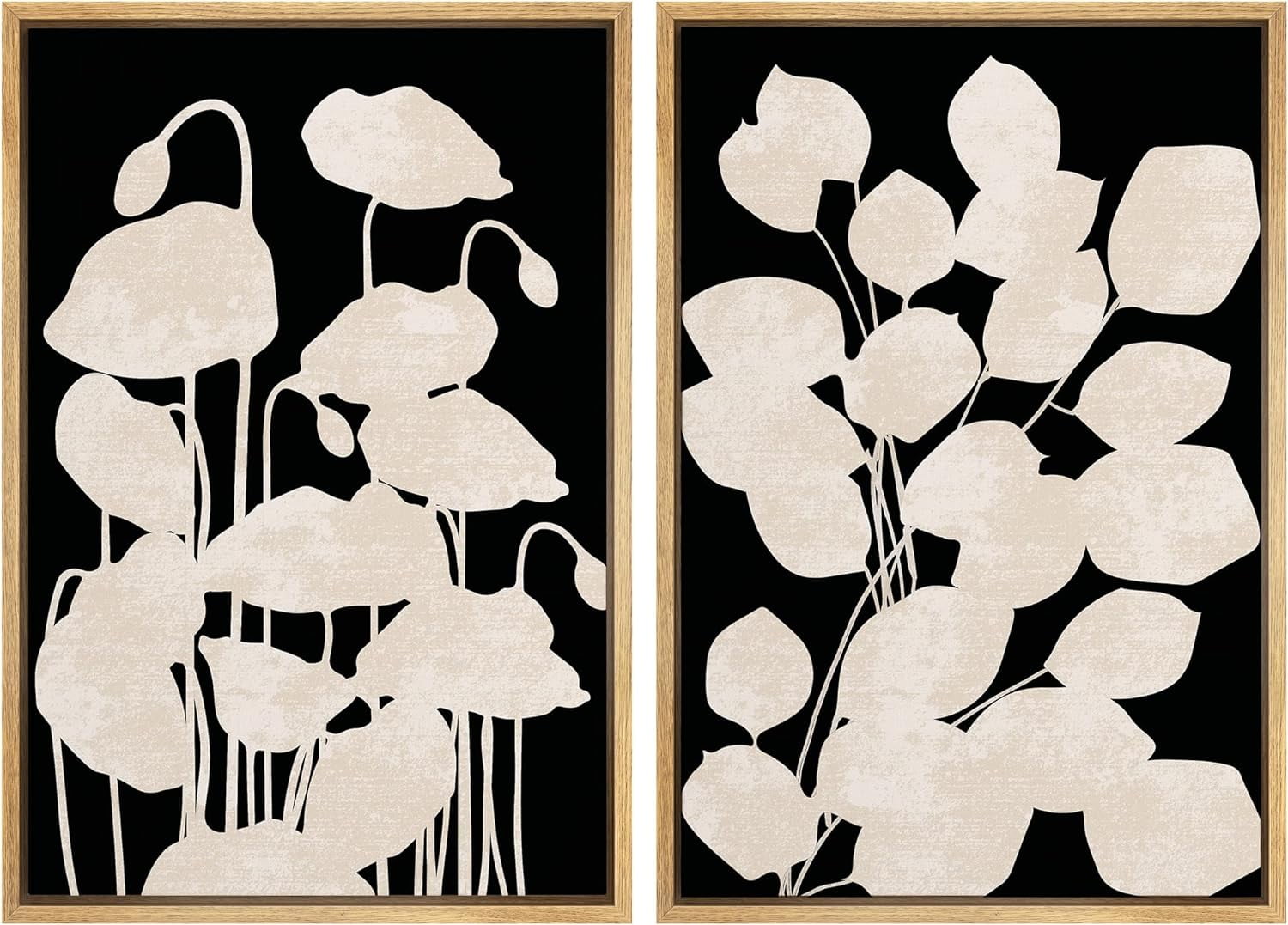 IDEA4WALL Framed Canvas Print Wall Art Set Abstract Black Beige Flower ...