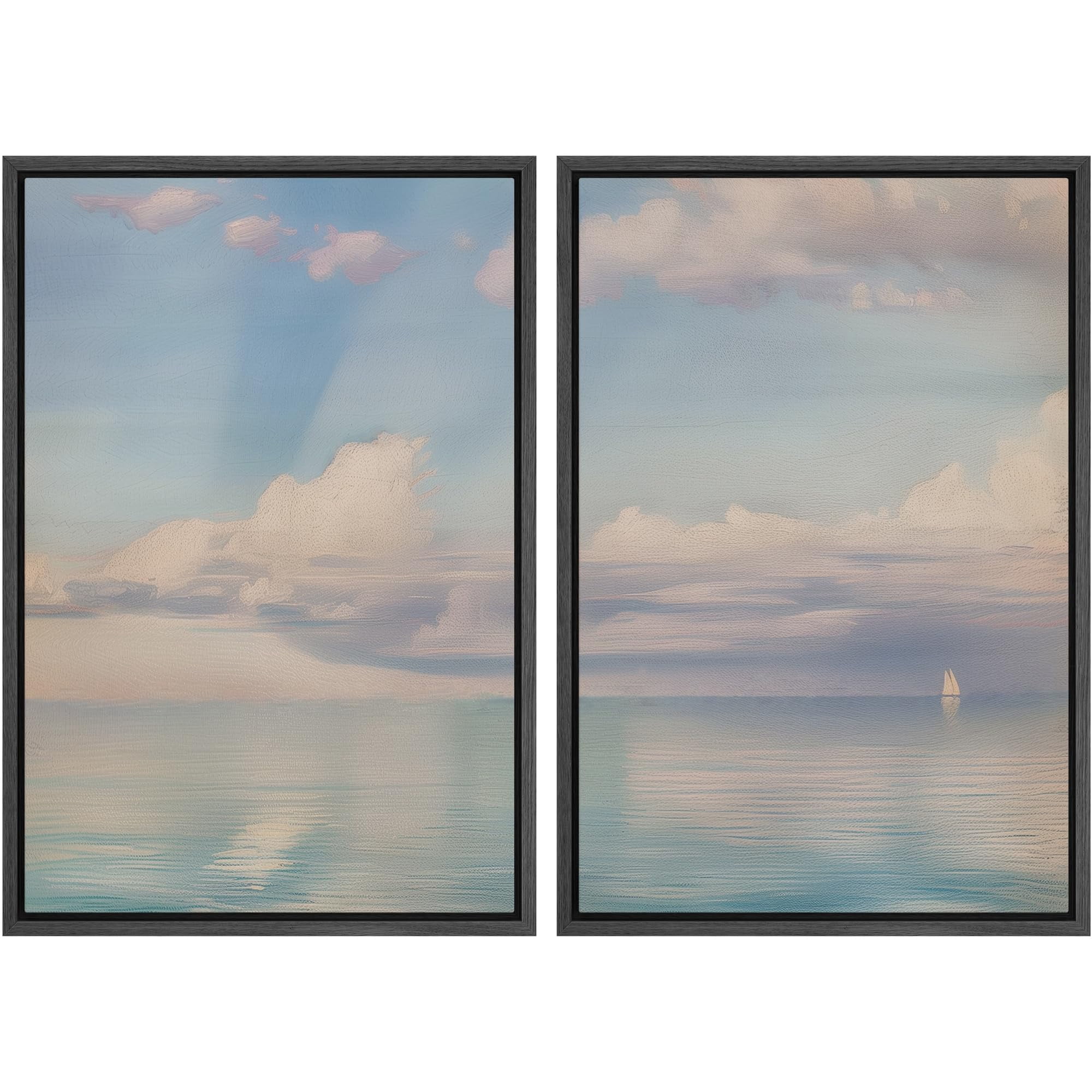 IDEA4WALL Framed Canvas Print Wall Art Set Abstract Coastal Digital Art ...