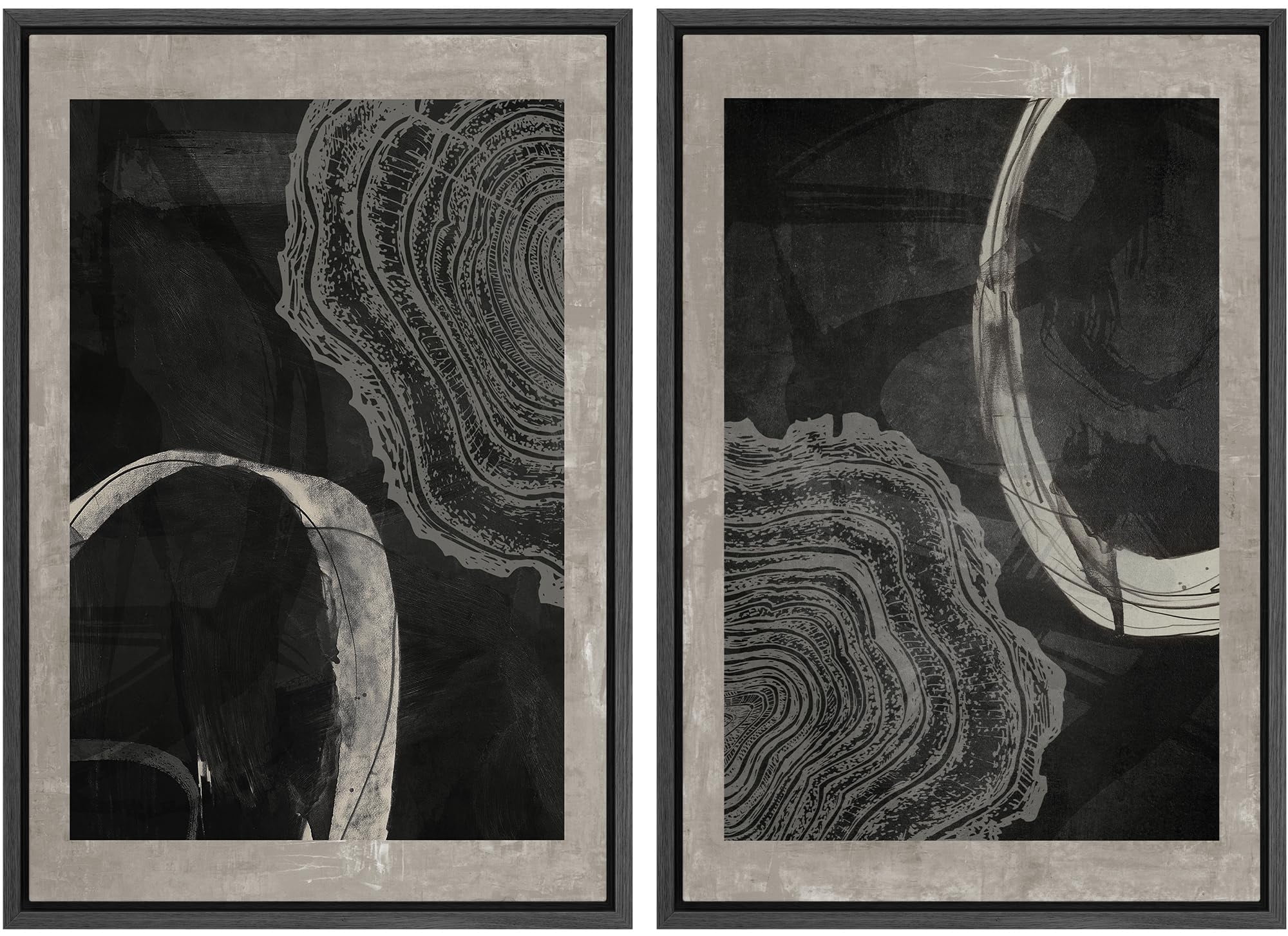 IDEA4WALL Framed Canvas Print Wall Art Set Abstract Monochrome Whirls ...