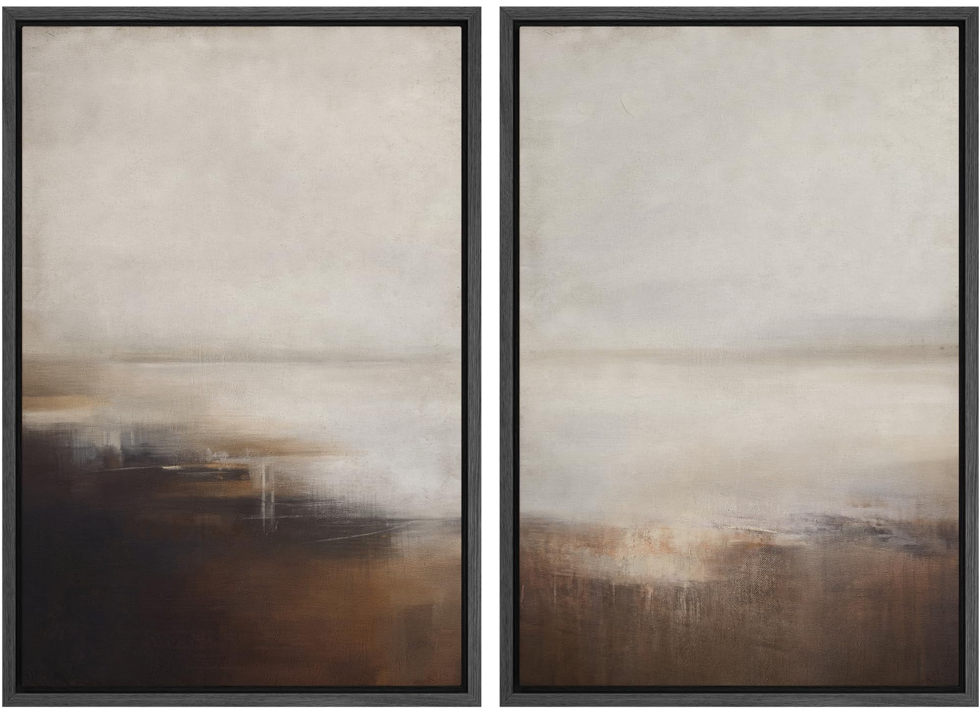 IDEA4WALL Framed Canvas Print Wall Art Set Abstract Neutral Landscape ...