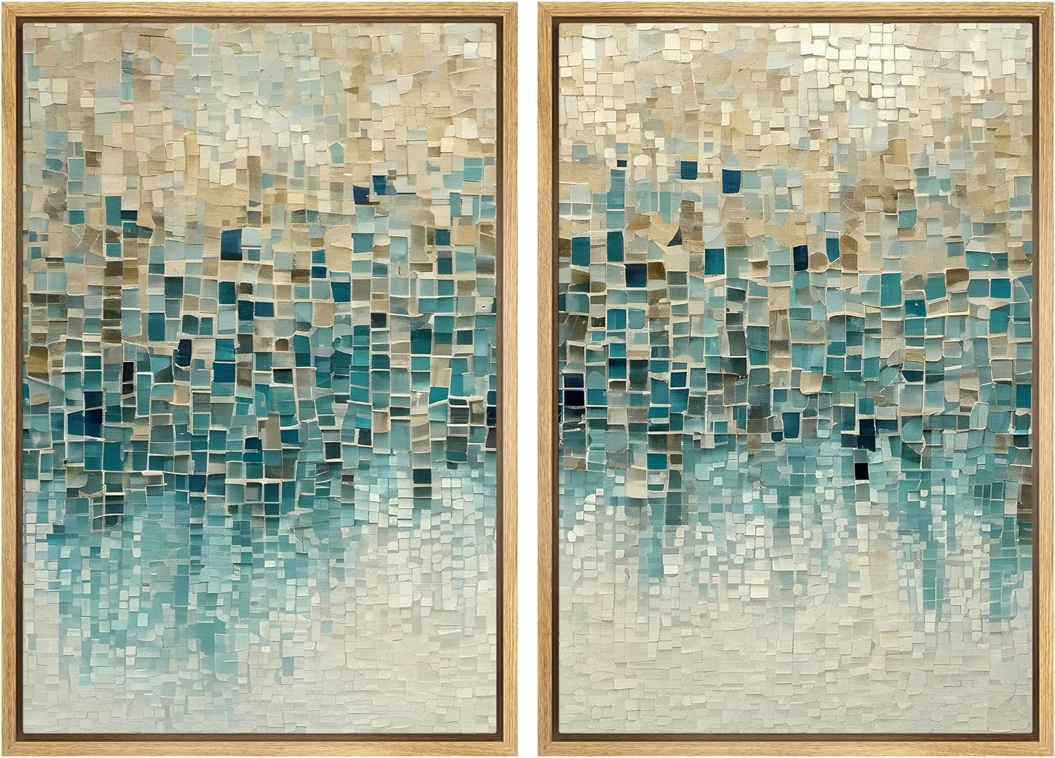 IDEA4WALL Framed Canvas Print Wall Art Set Blue & Green Pastel Colorful ...