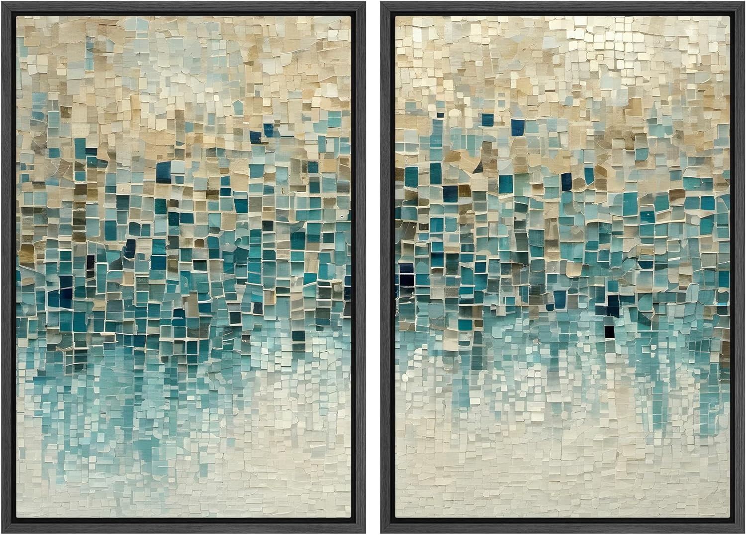 IDEA4WALL Framed Canvas Print Wall Art Set Blue & Green Pastel Colorful ...