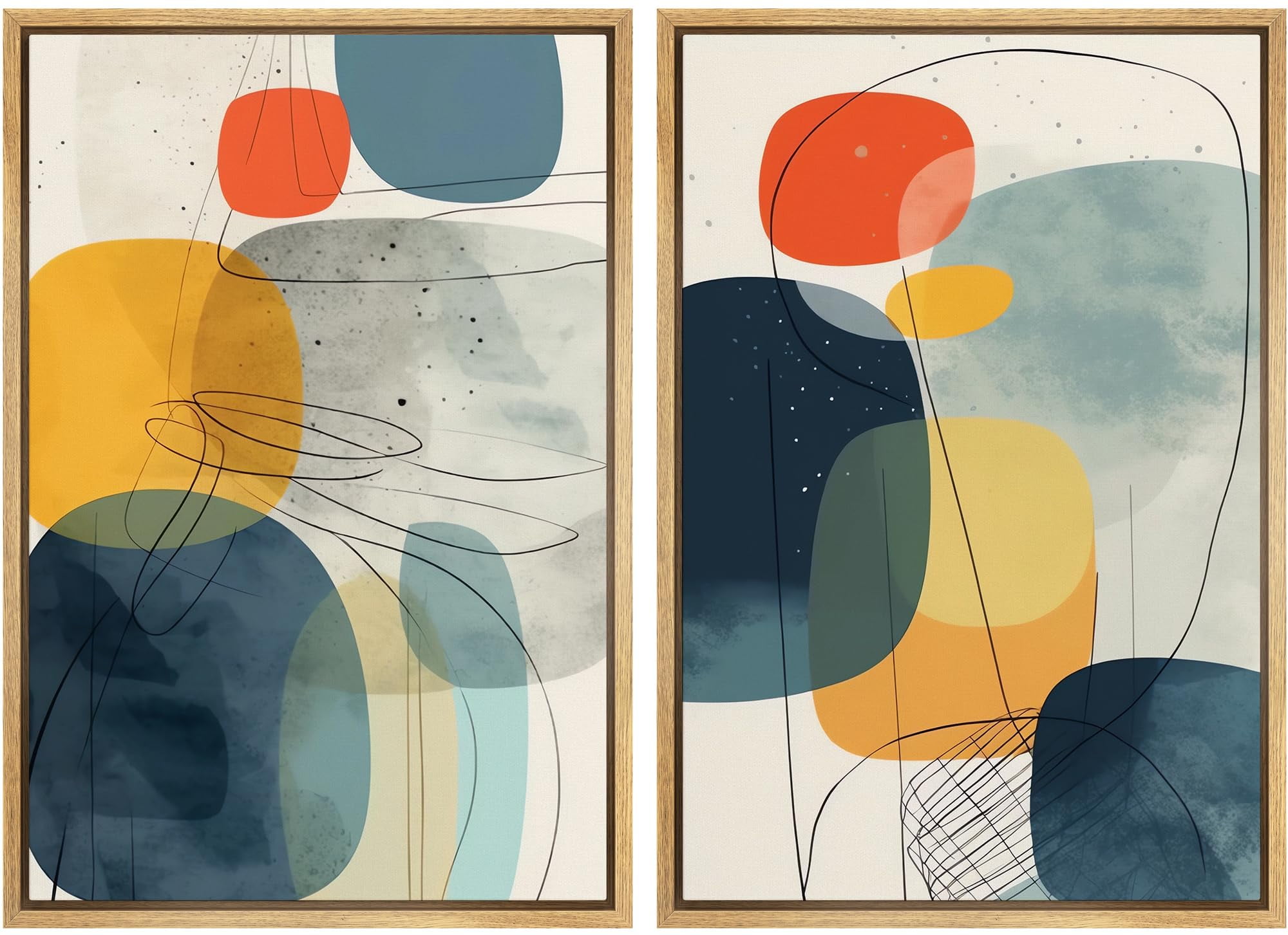 IDEA4WALL Framed Canvas Print Wall Art Set Colorful Polygon Abstract ...