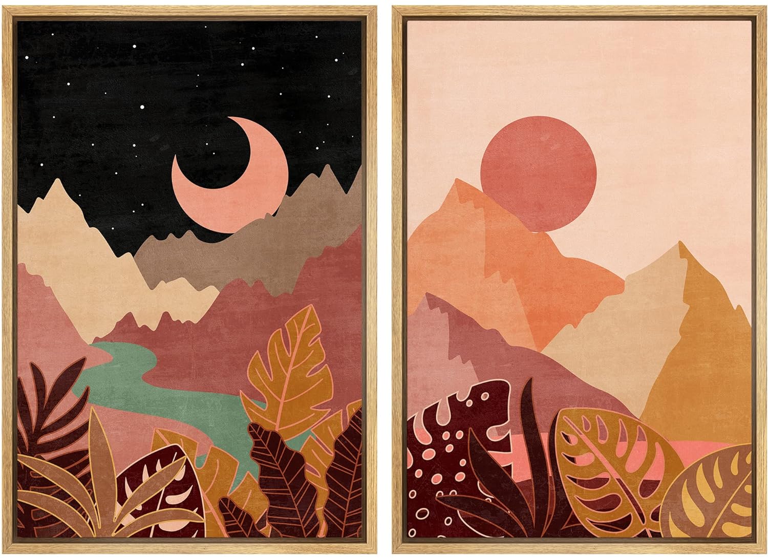 IDEA4WALL Framed Canvas Print Wall Art Set Crescent Moon Desert Sun ...