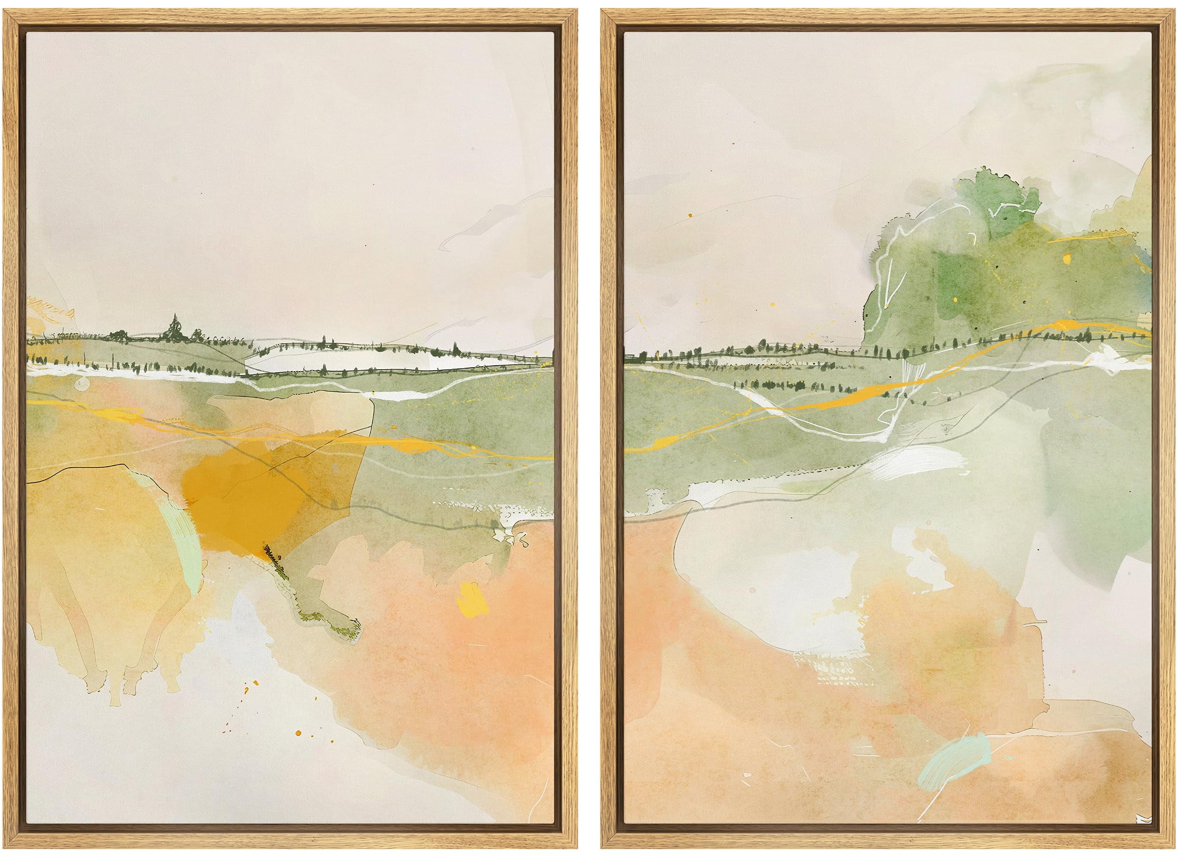 IDEA4WALL Framed Canvas Print Wall Art Set Gentle Hills and Soft Colors ...