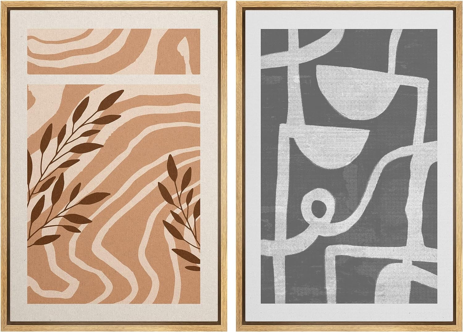 IDEA4WALL Framed Canvas Print Wall Art Set Geometric Plant Polygon Duo ...