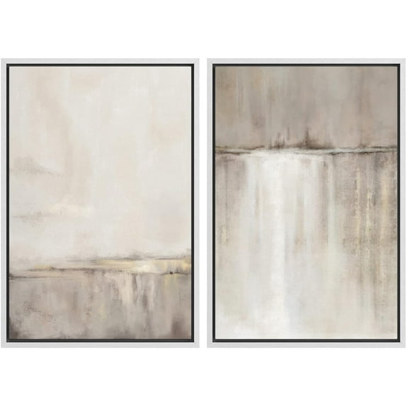 IDEA4WALL Framed Canvas Print Wall Art Set Grunge Duotone Tan Abstract ...