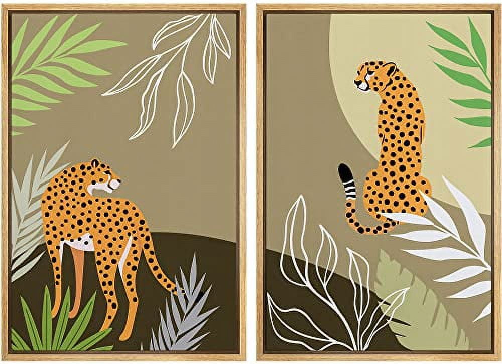 IDEA4WALL Framed Canvas Print Wall Art Set Jungle Cheetahs with ...