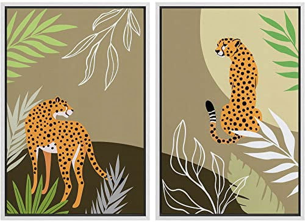 IDEA4WALL Framed Canvas Print Wall Art Set Jungle Cheetahs with ...