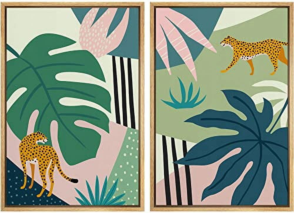 IDEA4WALL Framed Canvas Print Wall Art Set Jungle Cheetahs with ...