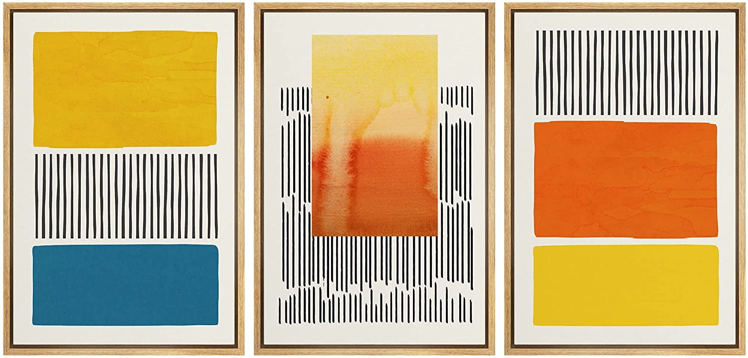 IDEA4WALL Framed Canvas Print Wall Art Set Mid-Century Bright Neon ...