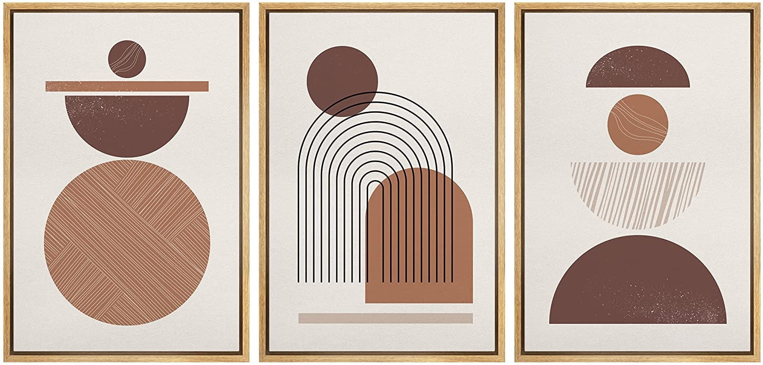IDEA4WALL Framed Canvas Print Wall Art Set Mid-Century Brown Geometric ...