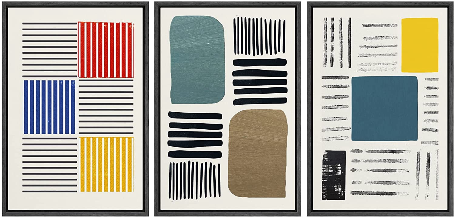 IDEA4WALL Framed Canvas Print Wall Art Set Mid-Century Colorful Color ...