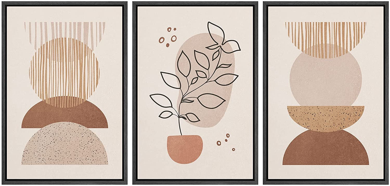 IDEA4WALL Framed Canvas Print Wall Art Set Mid-Century Geometric Pastel ...