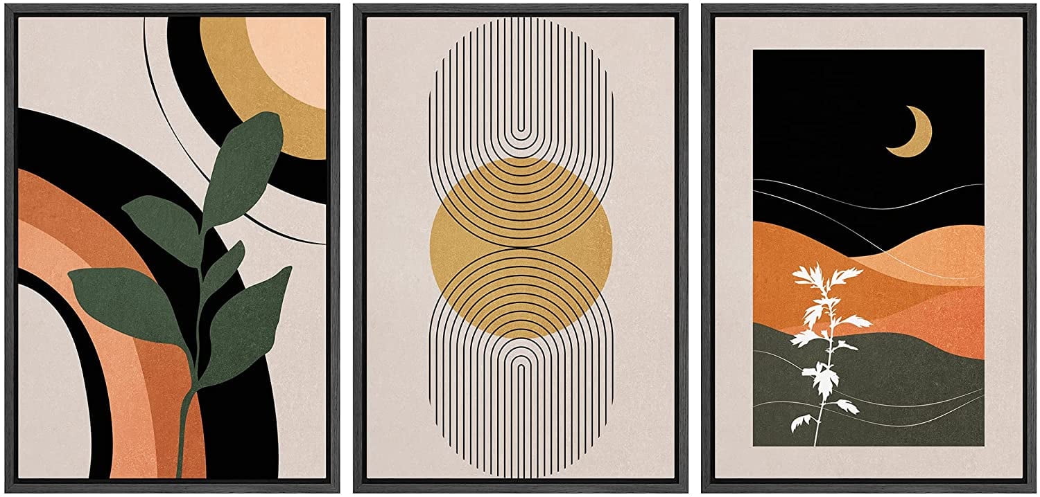 IDEA4WALL Framed Canvas Print Wall Art Set Mid-Century Geometric Plant ...