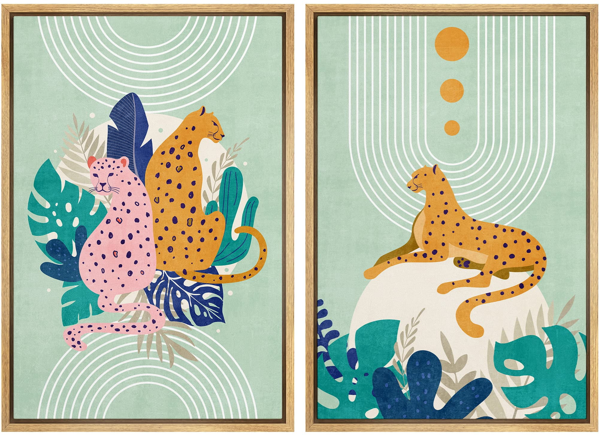 IDEA4WALL Framed Canvas Print Wall Art Set Mid-Century Modern Tropical ...
