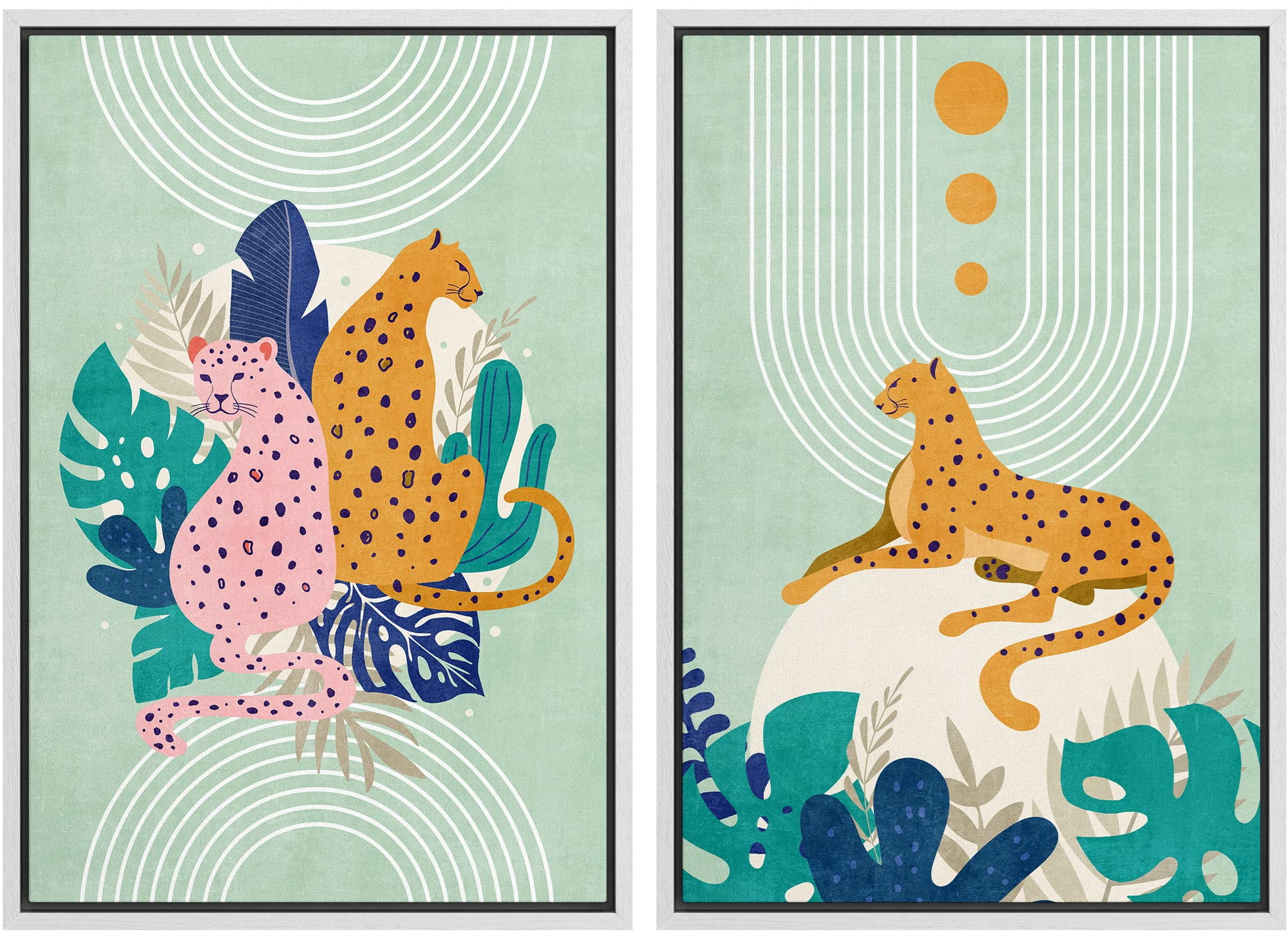 IDEA4WALL Framed Canvas Print Wall Art Set Mid-Century Modern Tropical ...