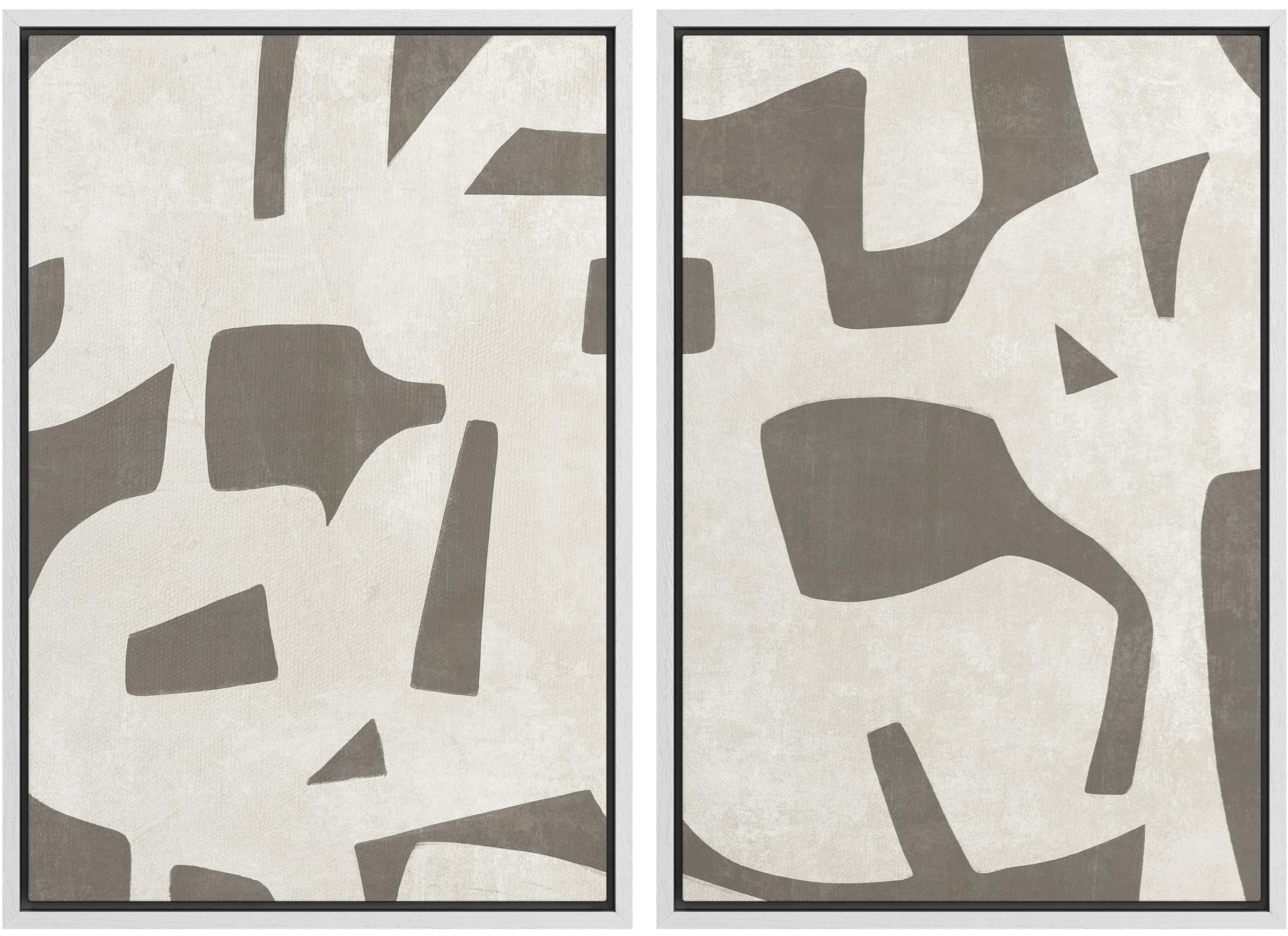 IDEA4WALL Framed Canvas Print Wall Art Set Mid-Century Tan Paint ...