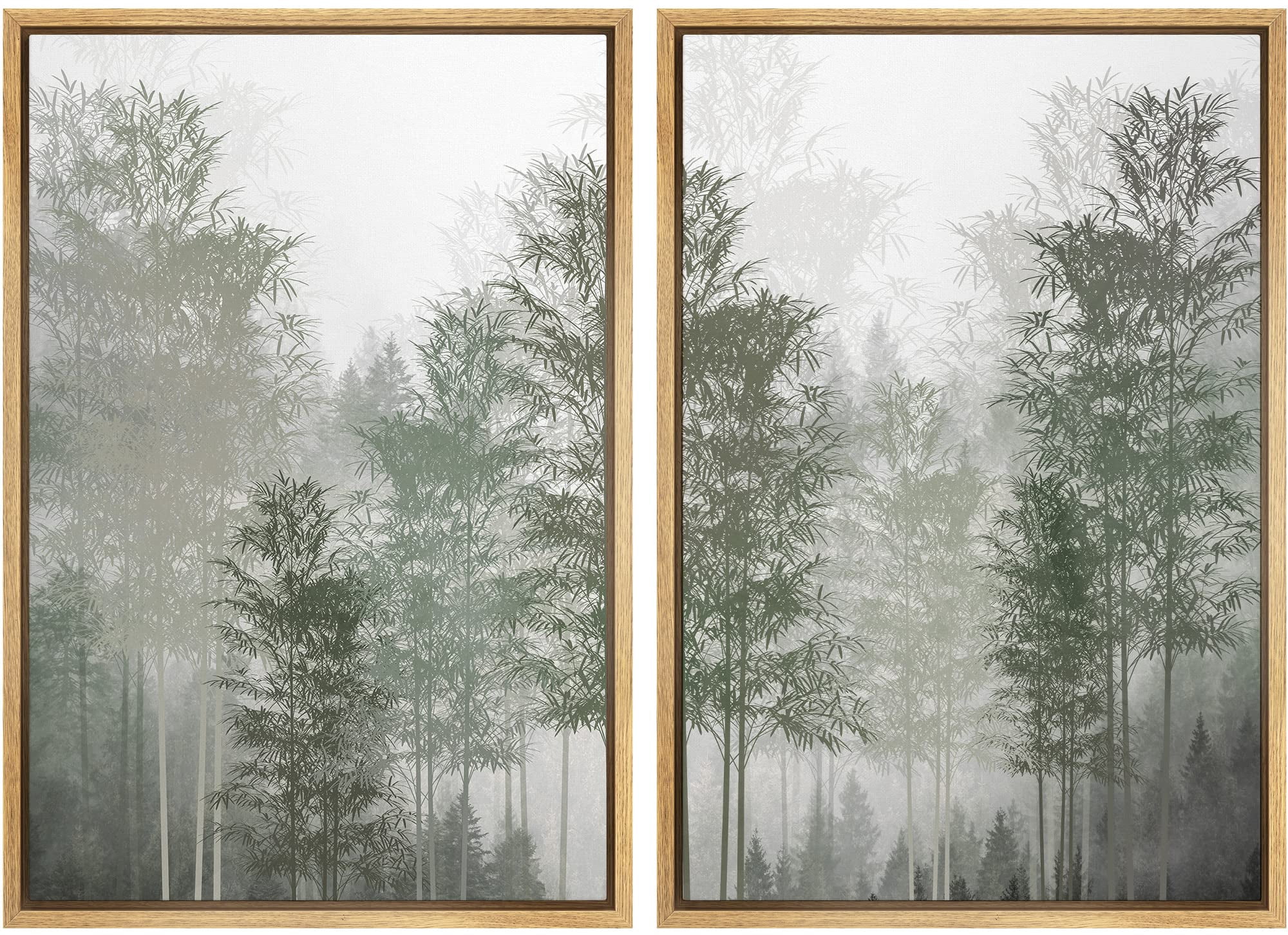 IDEA4WALL Framed Canvas Print Wall Art Set Pastel Misty Fog Forest Tree ...
