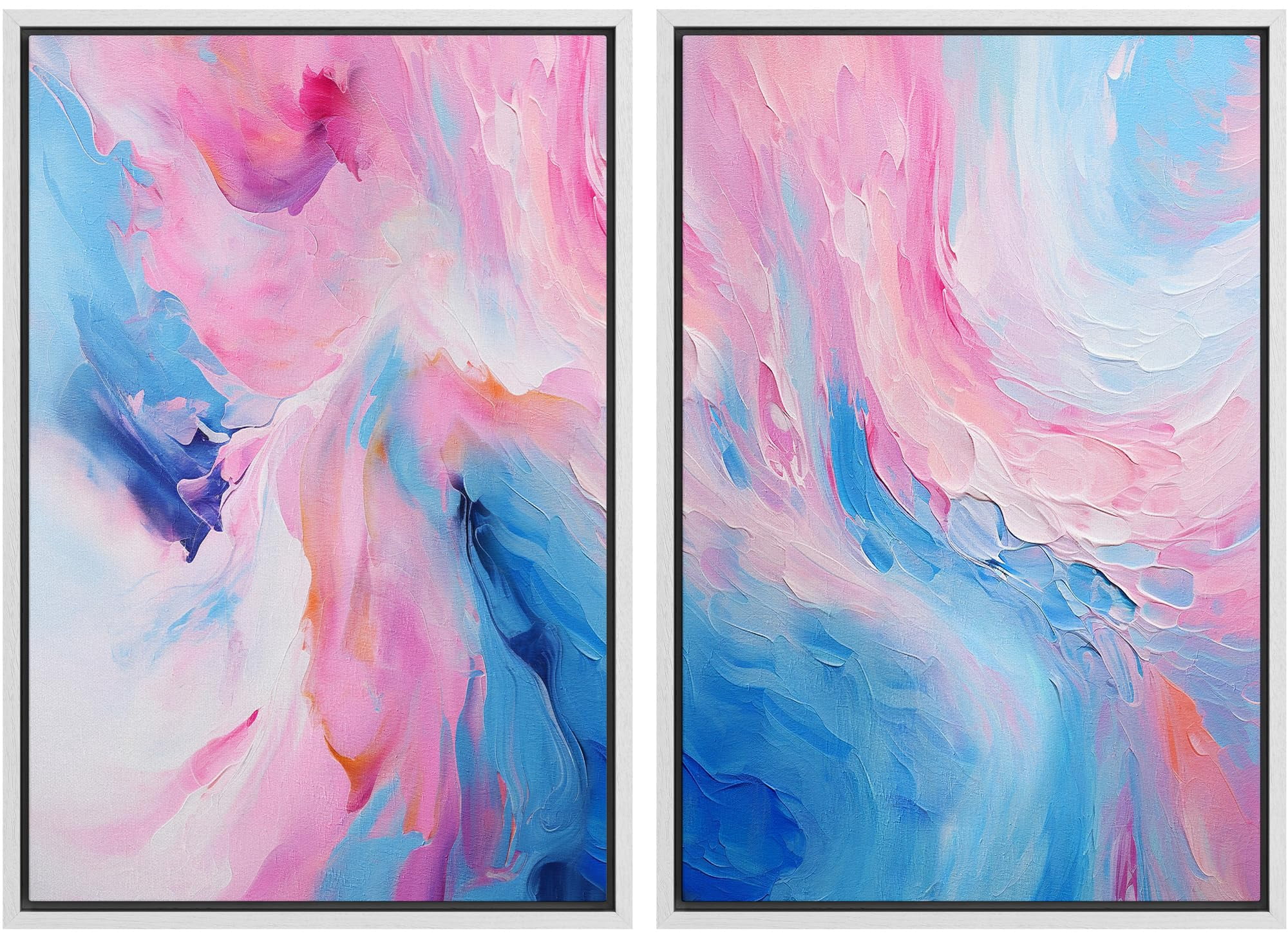 IDEA4WALL Framed Canvas Print Wall Art Set Serene Pink and Blue Swirls ...