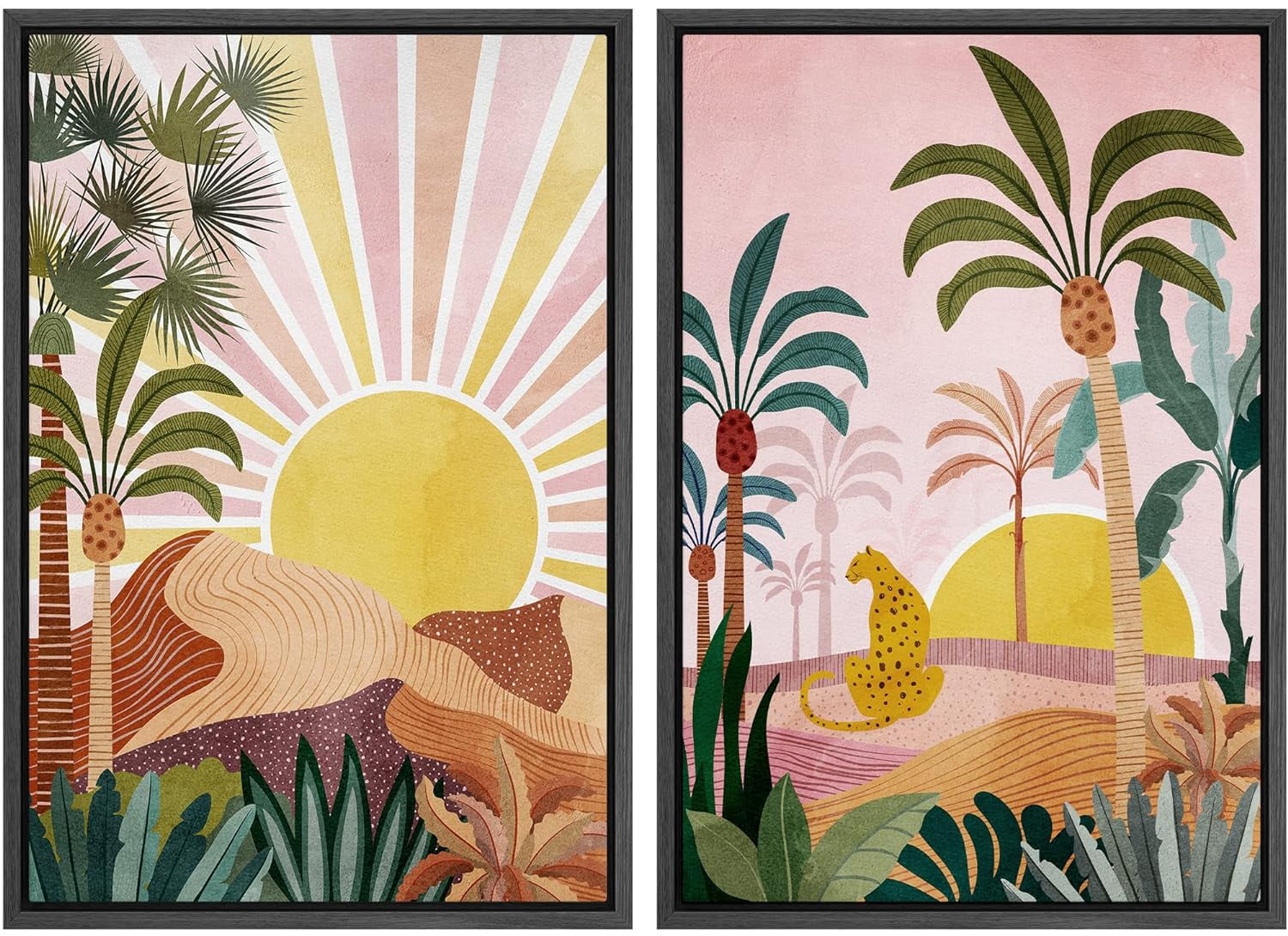 IDEA4WALL Framed Canvas Print Wall Art Set Sunlight Over Tropical ...