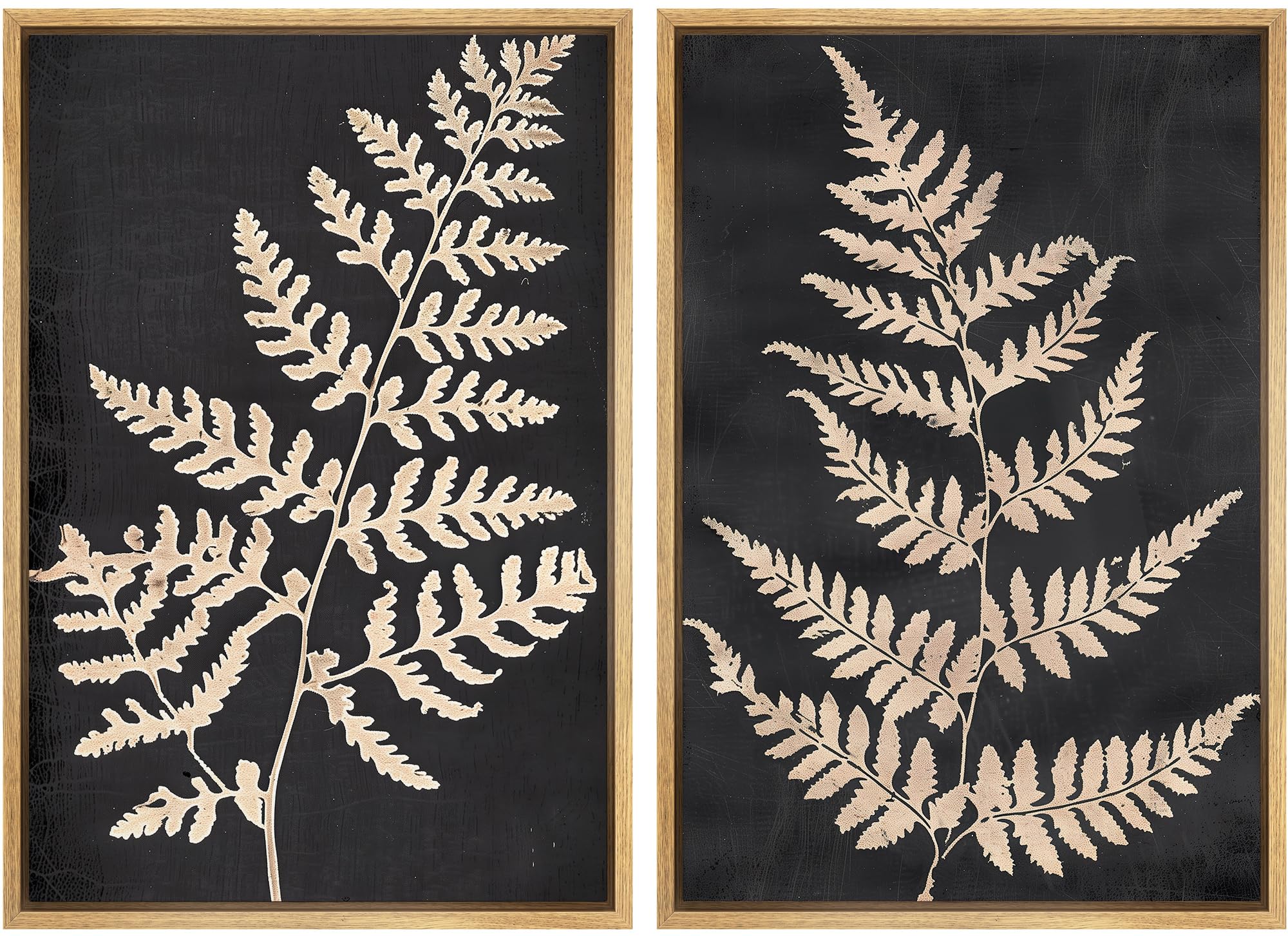 IDEA4WALL Framed Canvas Print Wall Art Set Vintage Fern Leaf ...