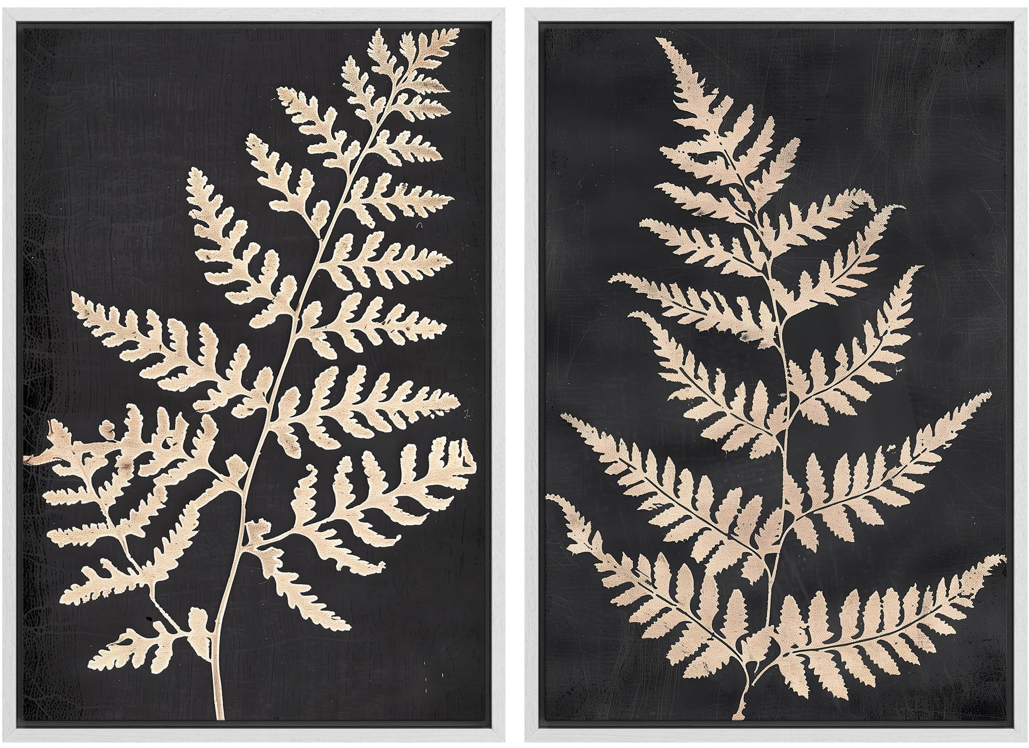 IDEA4WALL Framed Canvas Print Wall Art Set Vintage Fern Leaf ...