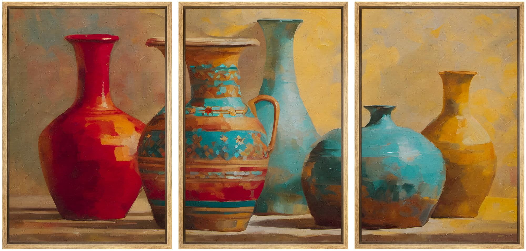 IDEA4WALL Framed Canvas Print Wall Art Set Vintage Vessel Charm Colored Ceramic Vase Fine Art ...