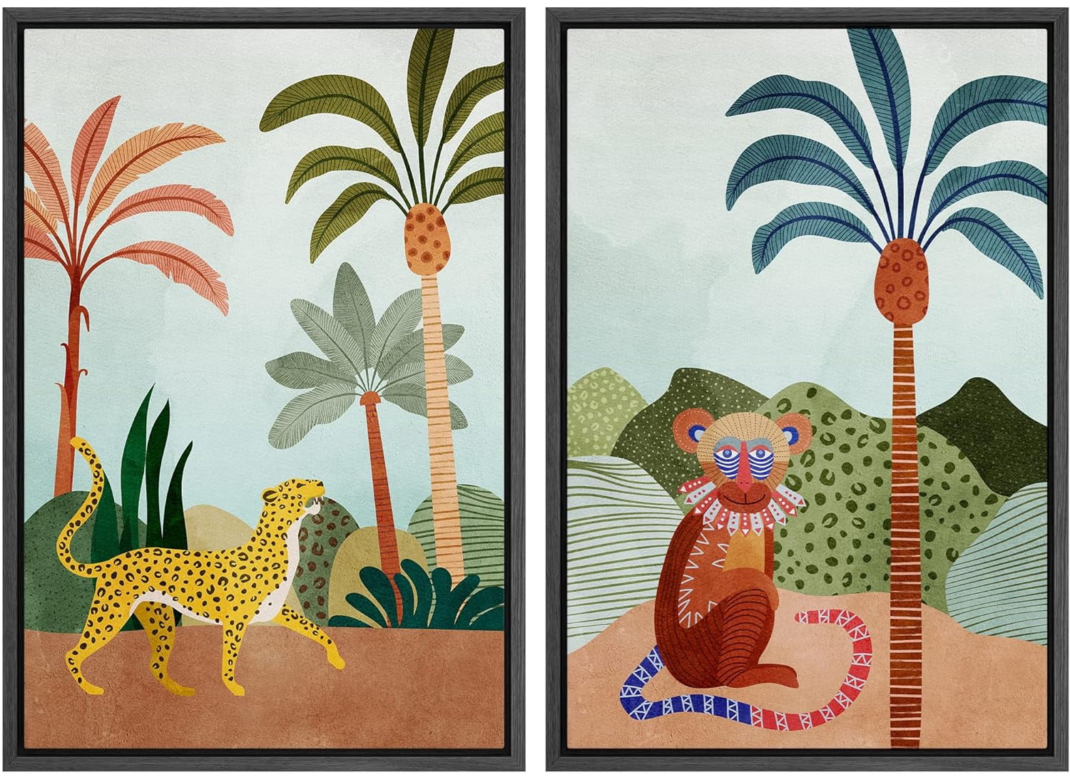 IDEA4WALL Framed Canvas Print Wall Art Set Wild Tropical Jungle Safari ...