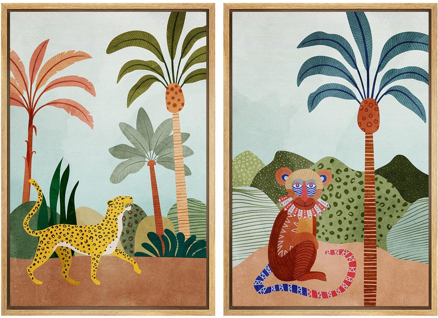 IDEA4WALL Framed Canvas Print Wall Art Set Wild Tropical Jungle Safari ...