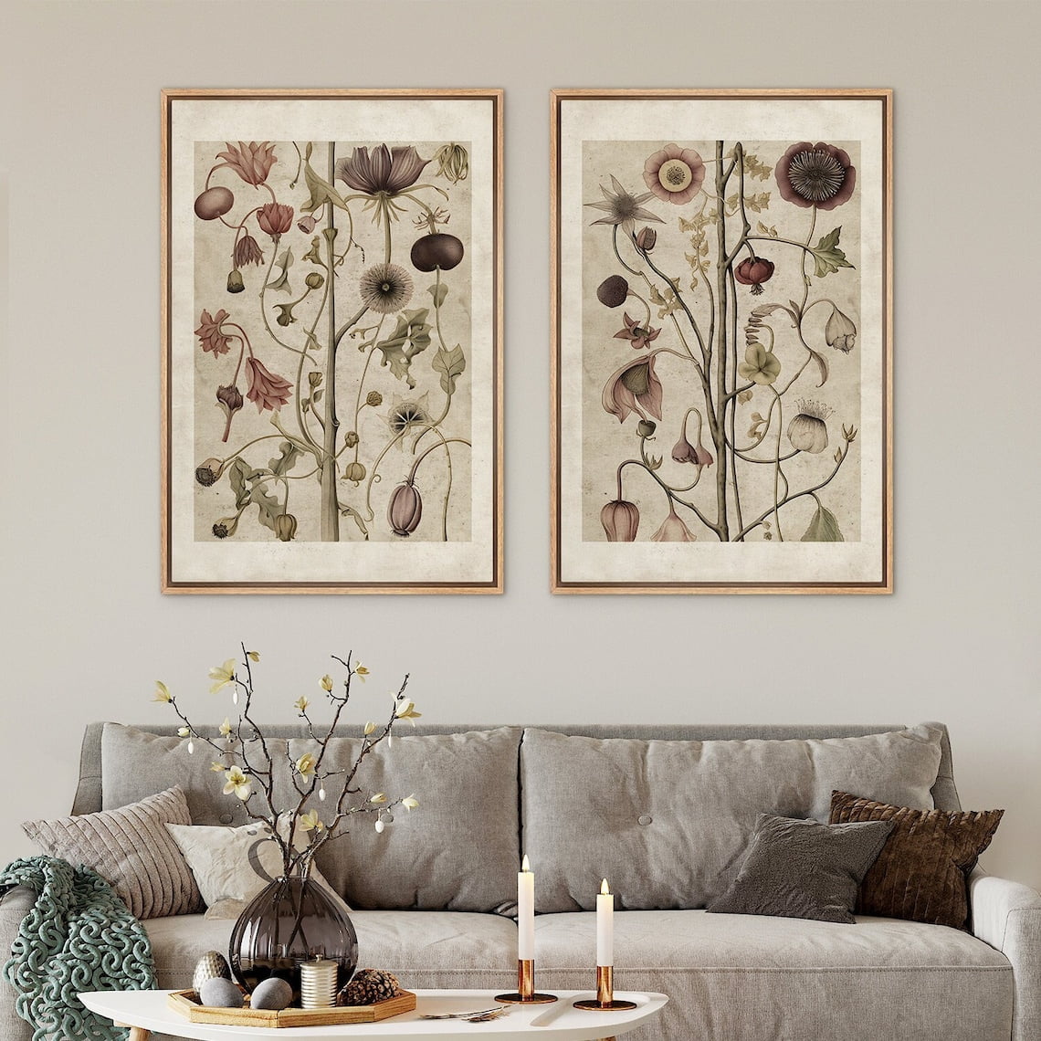 IDEA4WALL Framed Canvas Print Wall Art Set Wildflowers Vintage Botanical Wall Decor Antique ...