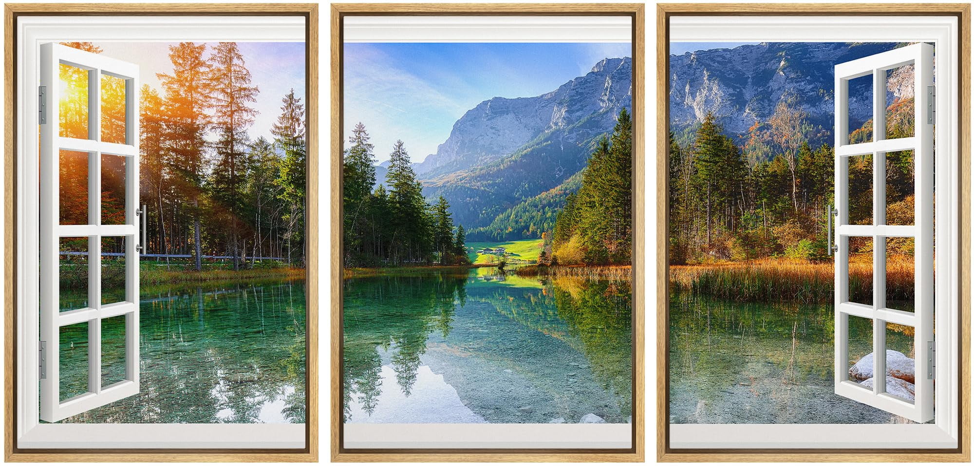 IDEA4WALL Framed Canvas Print Wall Art Set Window View Landscape Scenic ...