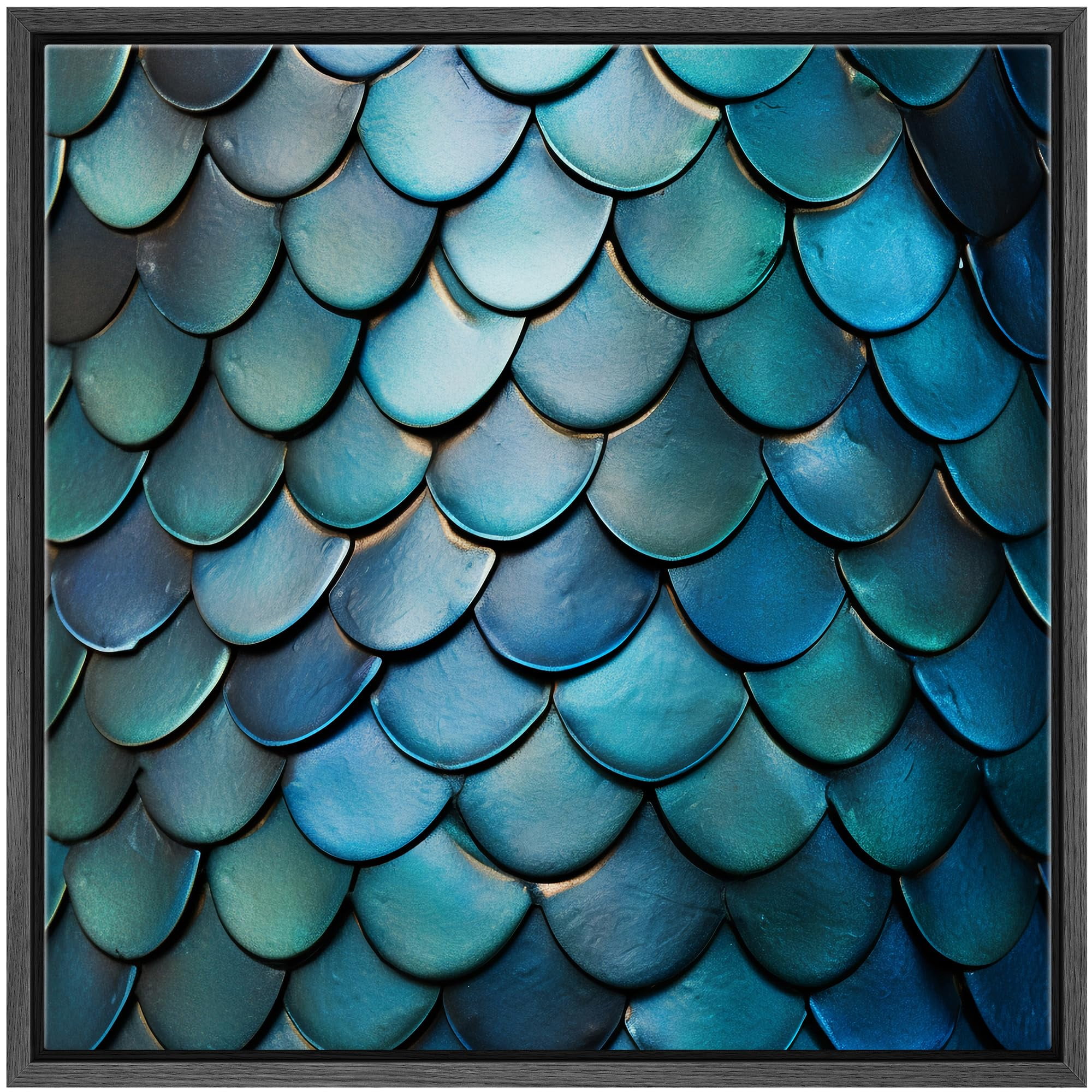IDEA4WALL Framed Canvas Print Wall Art Textured Teal Metallic Fish ...