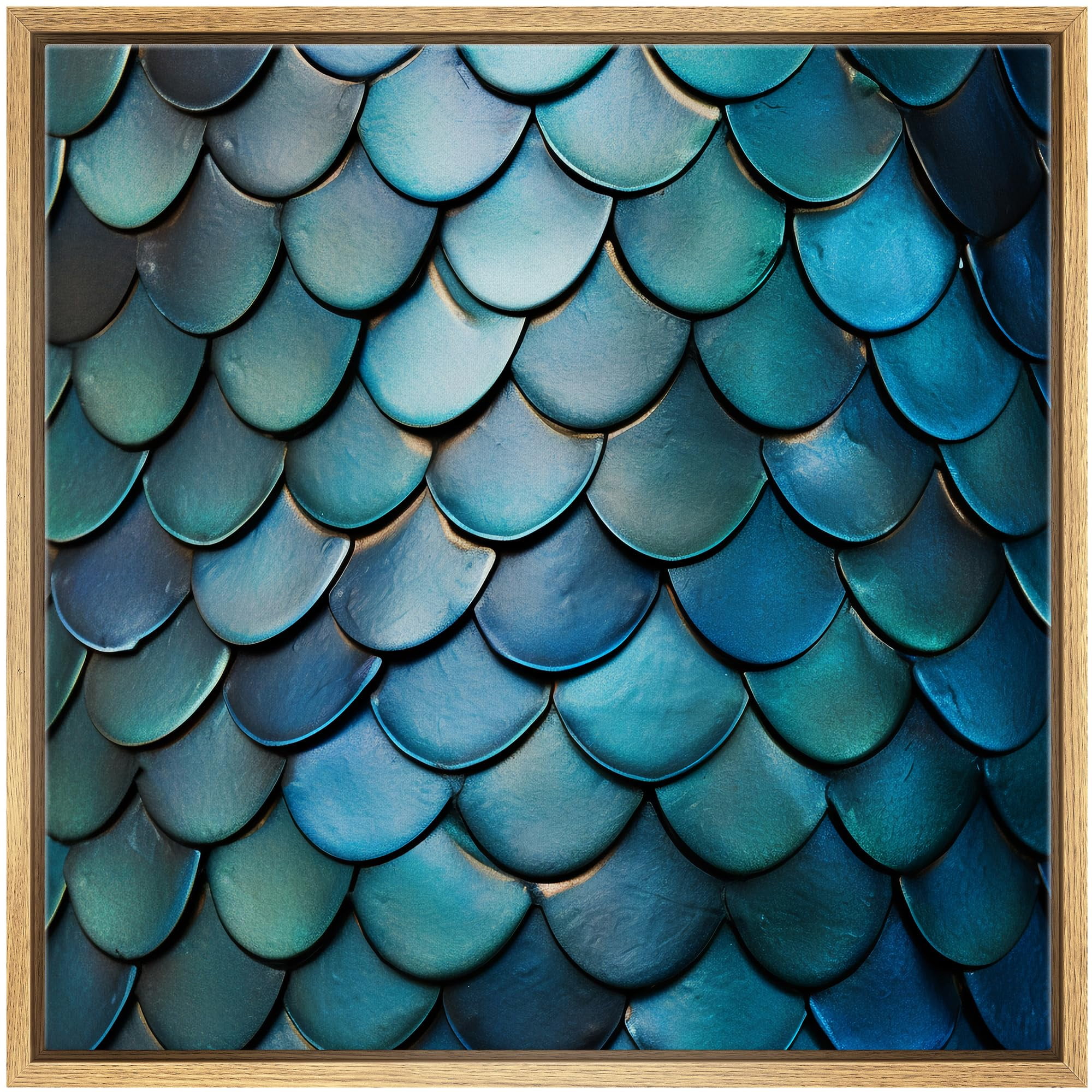 IDEA4WALL Framed Canvas Print Wall Art Textured Teal Metallic Fish ...