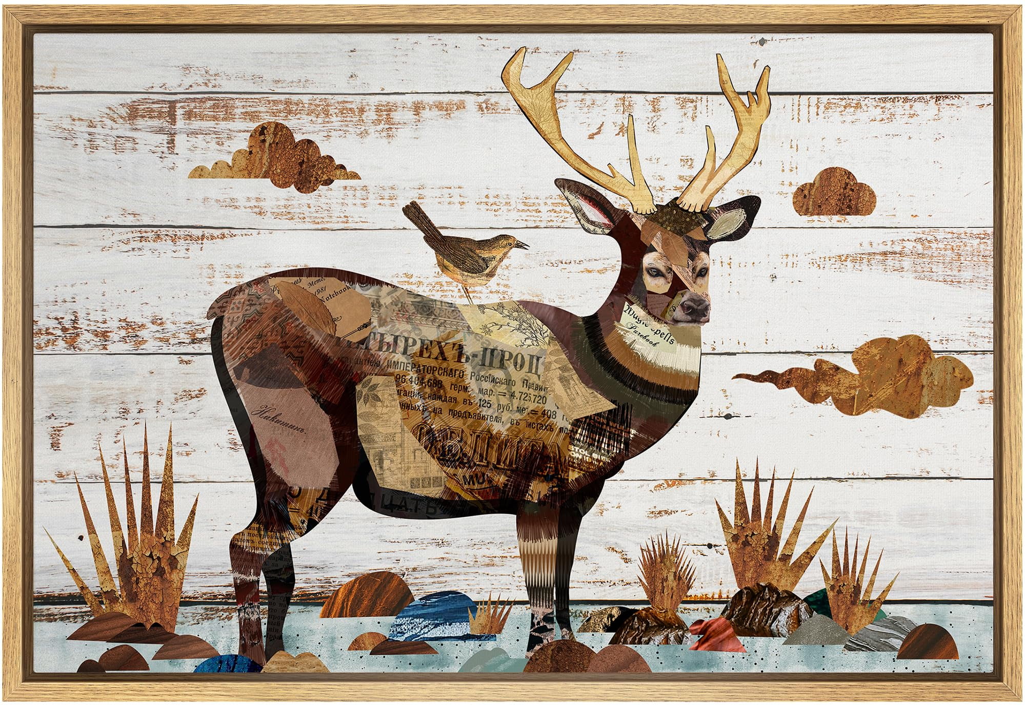 IDEA4WALL Framed Canvas Print Western Decor Brown Deer with Antlers ...