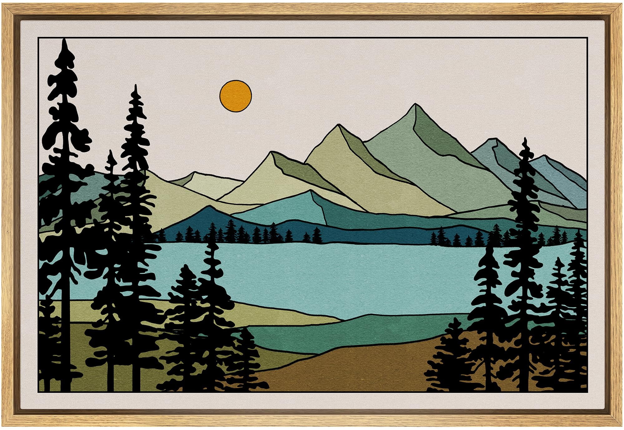 IDEA4WALL Framed Canvas Print Western Decor Full Sun Over Mountains ...