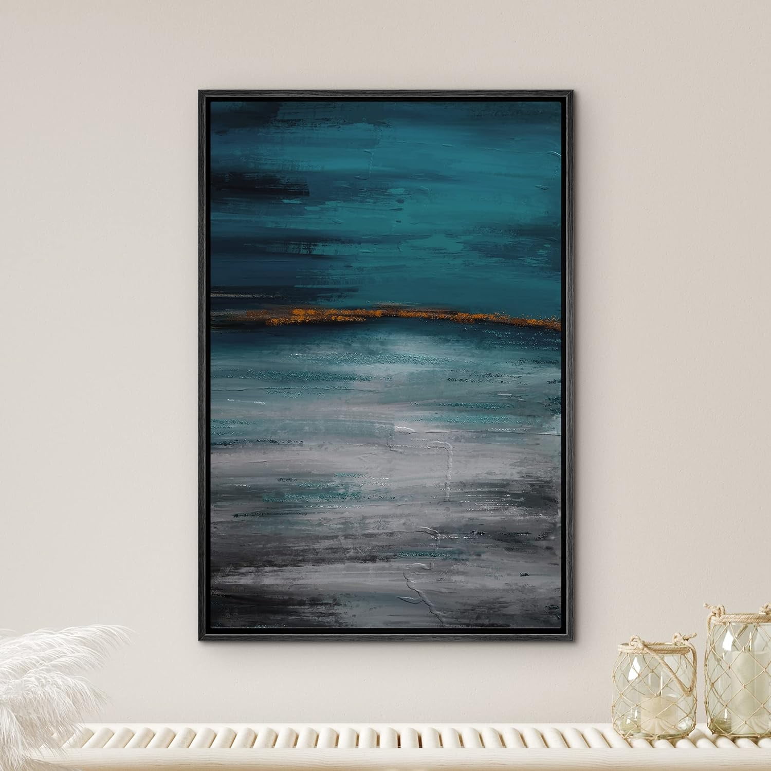 IDEA4WALL Framed Canvas Wall Art Abstract Black & White & Blue Block ...