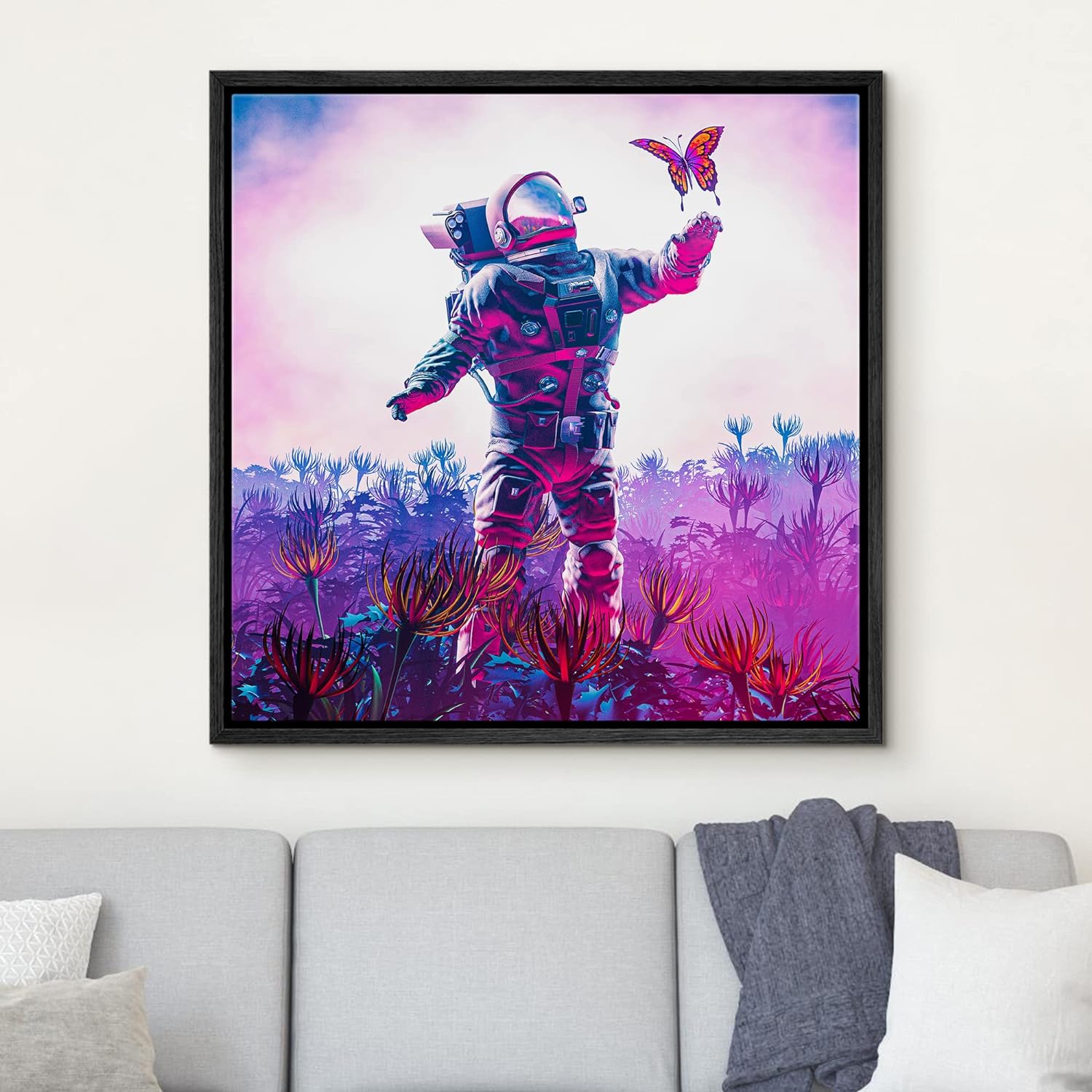 IDEA4WALL Framed Canvas Wall Art Astronaut in Cosmic Nebula Butterfly ...