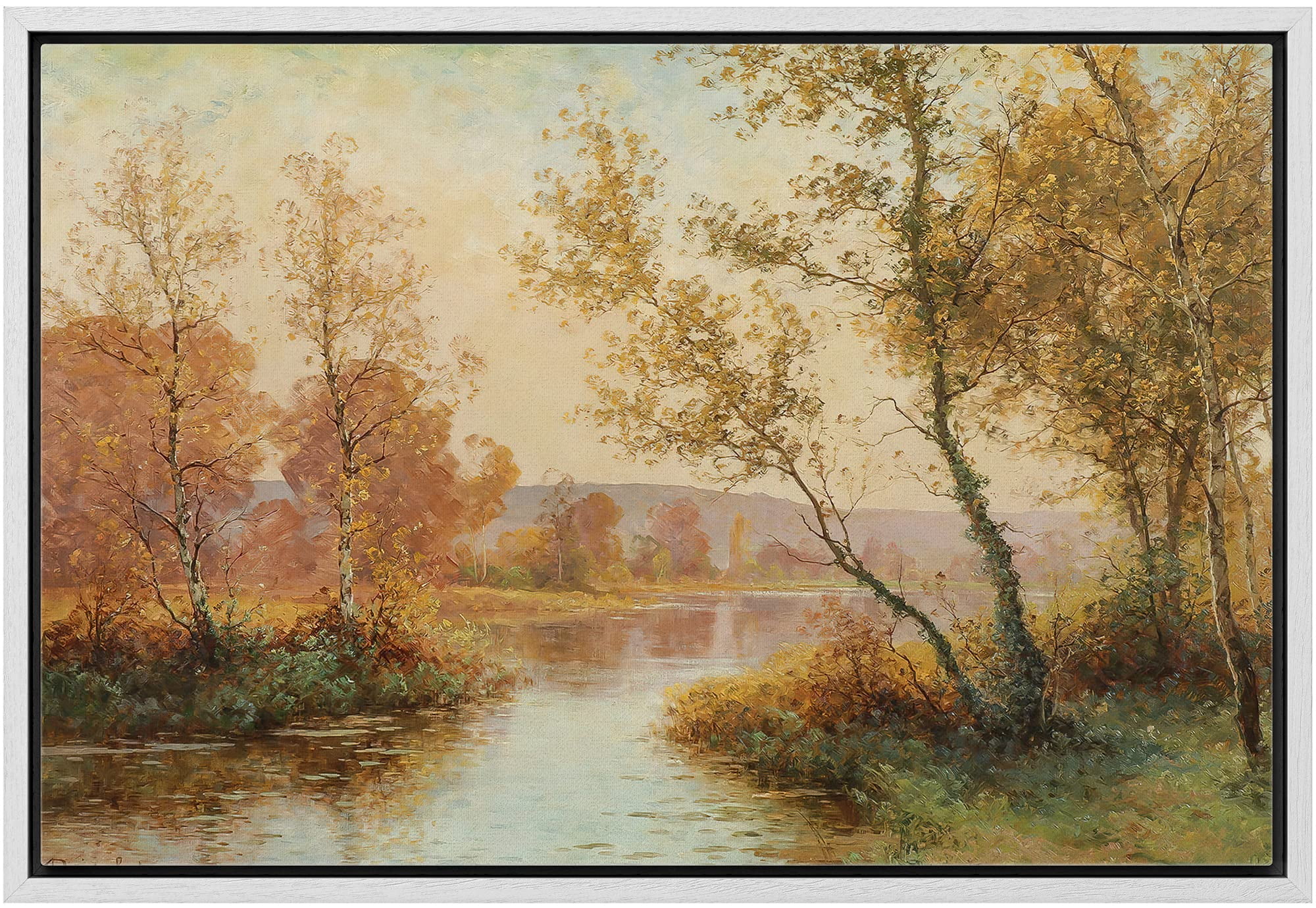 IDEA4WALL Framed Canvas Wall Art Autumn River Dawn Fall Forest Trees ...