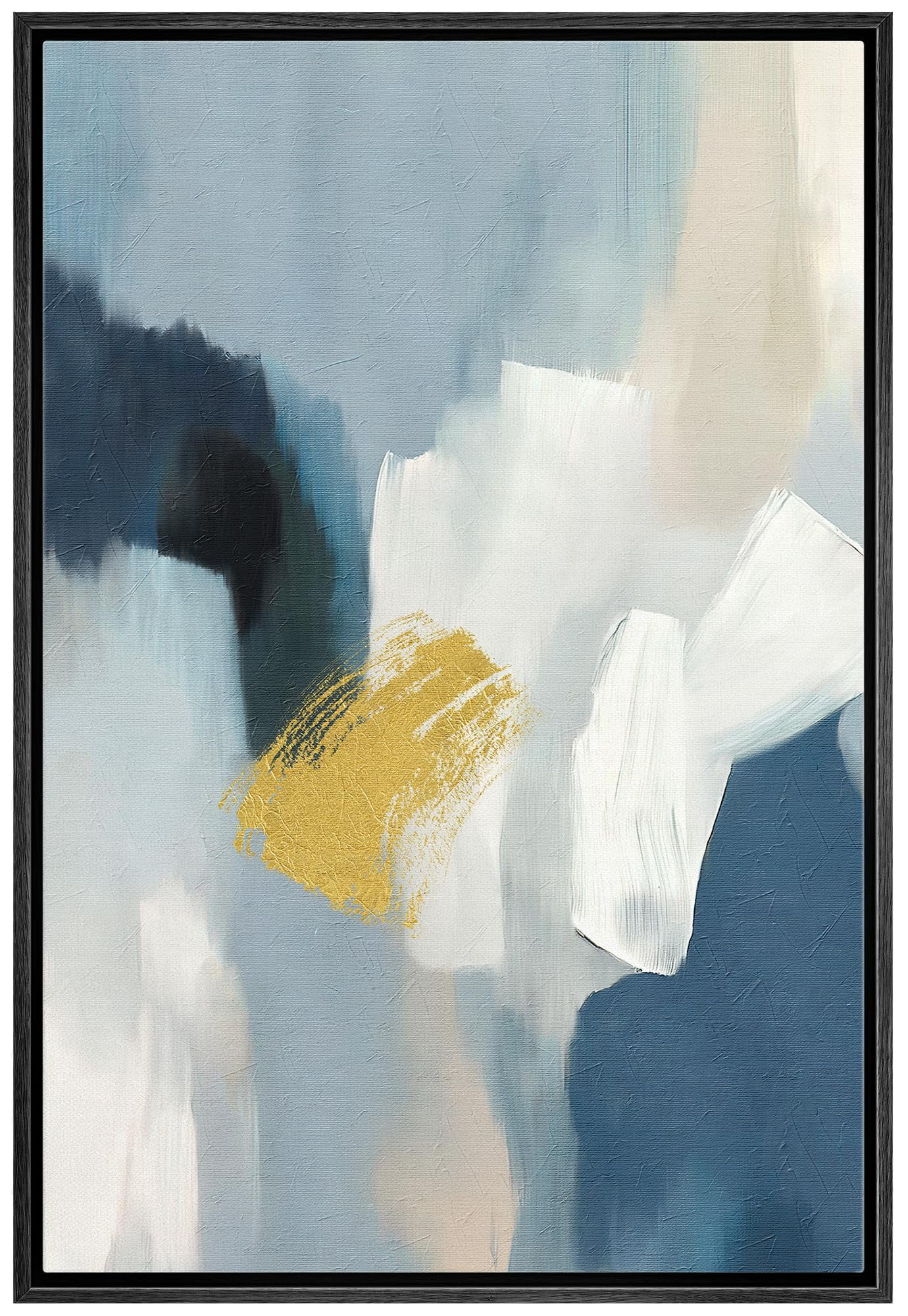 IDEA4WALL Framed Canvas Wall Art Blue and Gold Pastel Digital Art ...