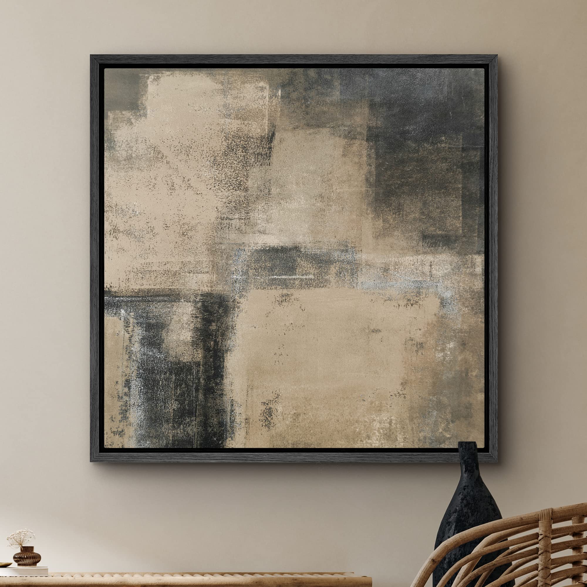 IDEA4WALL Framed Canvas Wall Art Faded Textured Brown & Black Color ...
