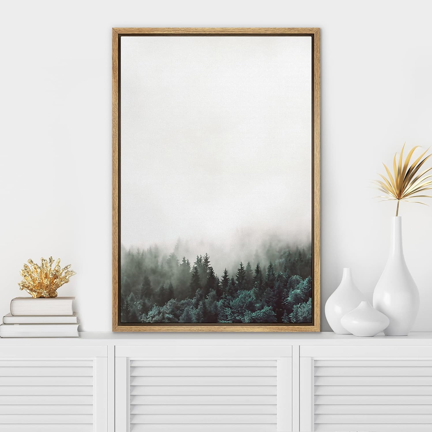 IDEA4WALL Framed Canvas Wall Art Fog Rolls Over Pine Tree Forest ...