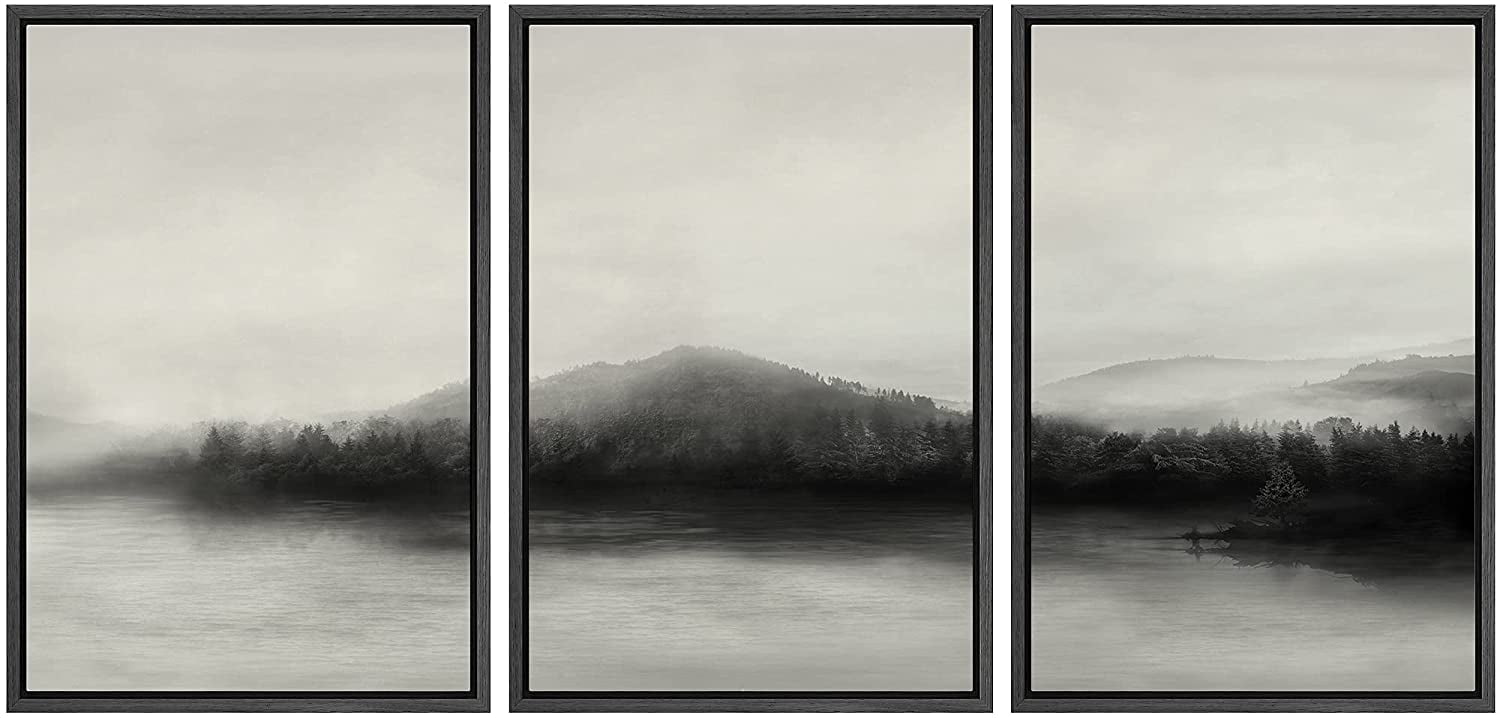 IDEA4WALL Framed Canvas Wall Art Foggy Forest with Lake Landscape ...