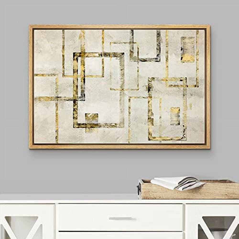 IDEA4WALL Framed Canvas Wall Art Grunge Gold and Black Rectangle ...