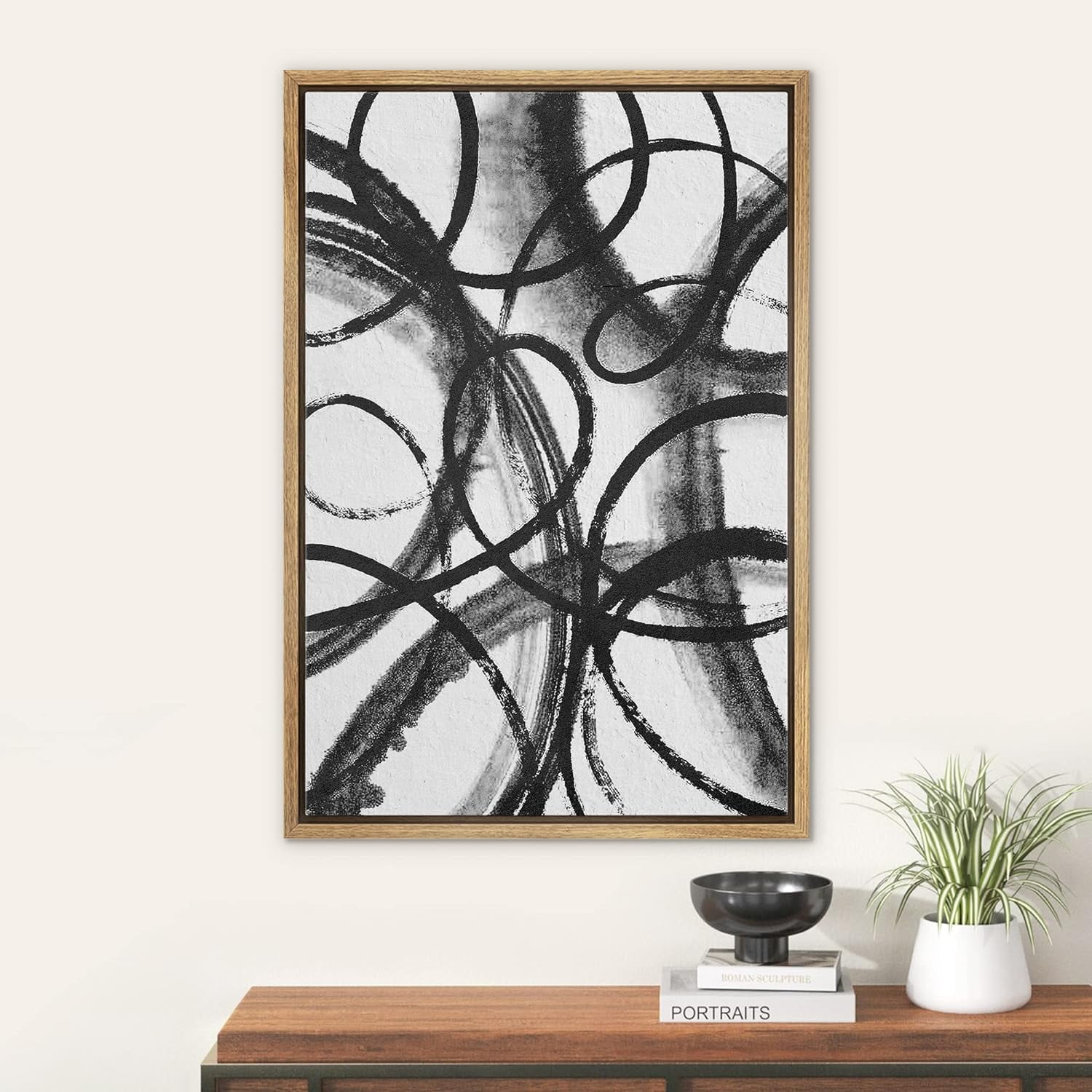 IDEA4WALL Framed Canvas Wall Art Swirling Lines & Circles Abstract ...