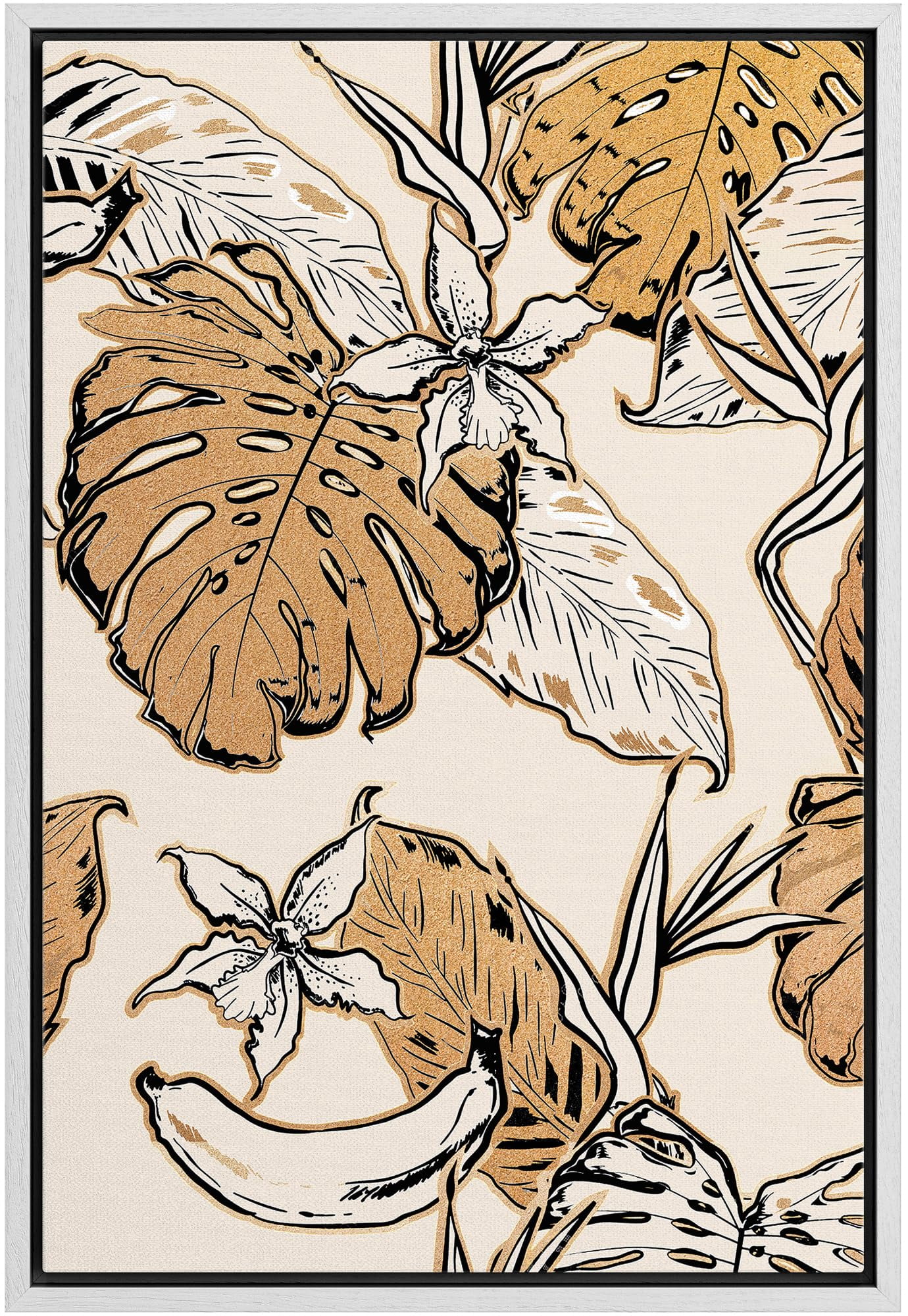 IDEA4WALL Framed Canvas Wall Art Tropical Leaves and Flowers ...
