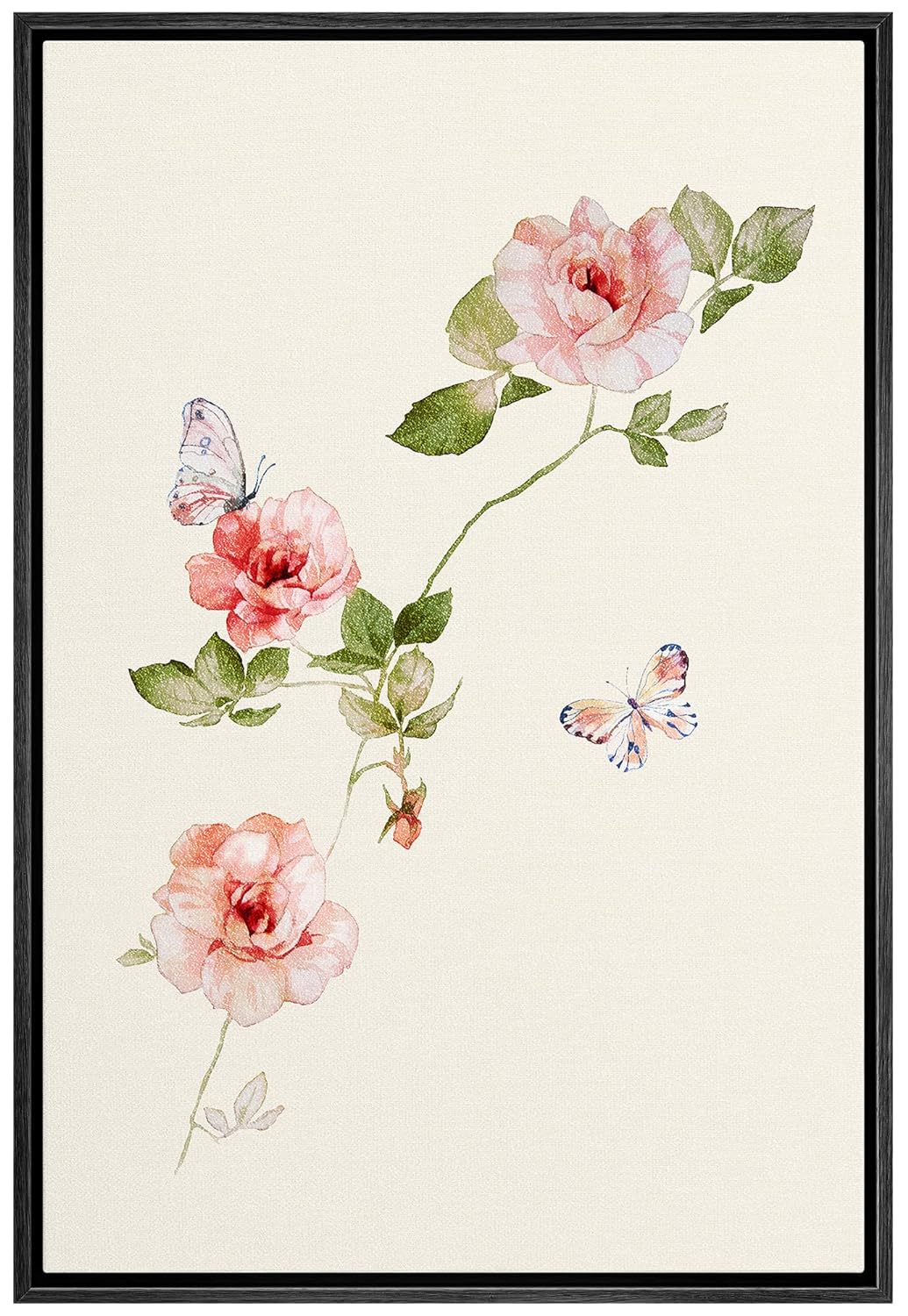 IDEA4WALL Framed Canvas Wall Art Watercolor Roses & Monarch Butterflies ...